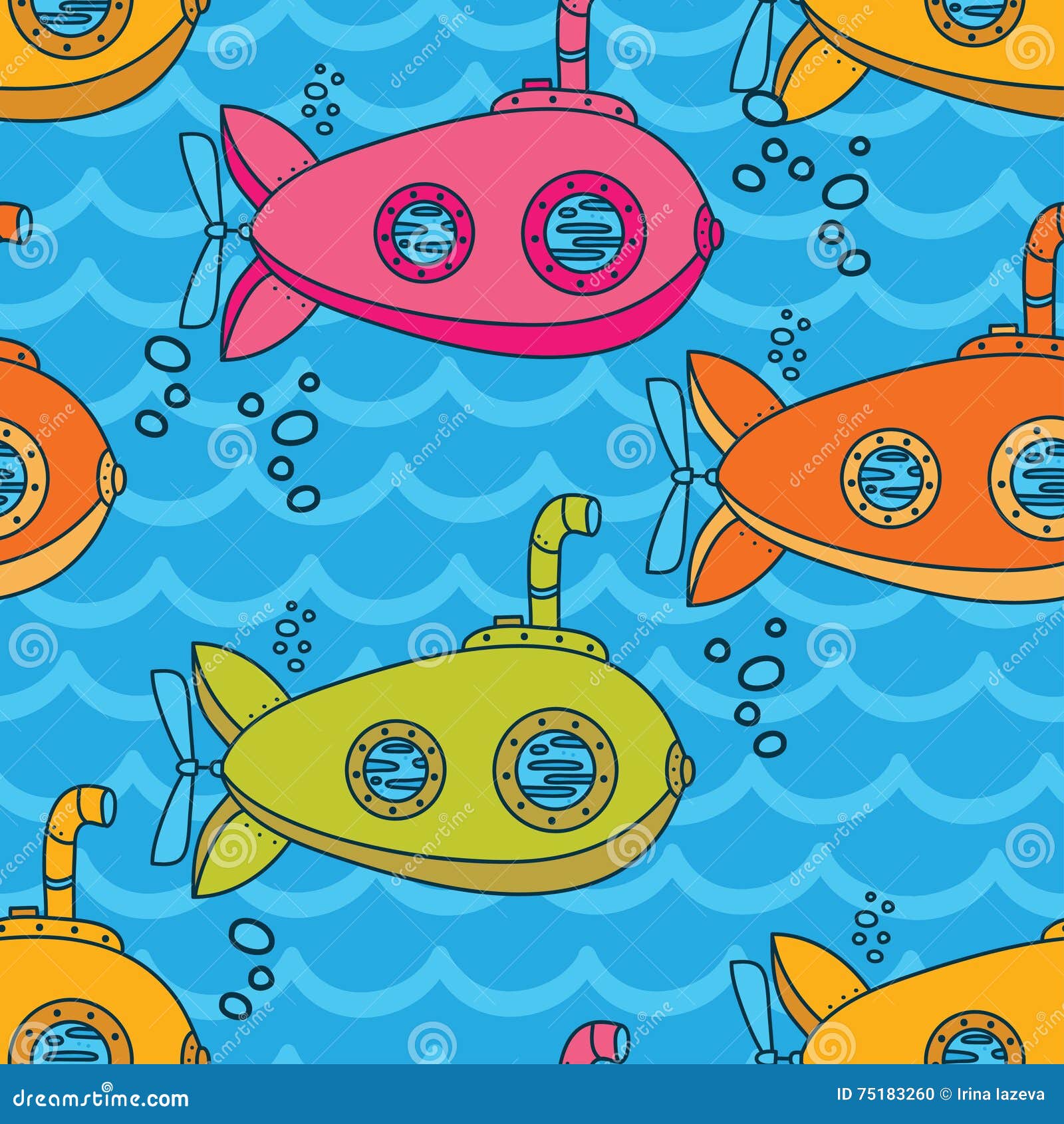 Seamless Pattern with Cute Vintage Submarines Stock Vector ...
