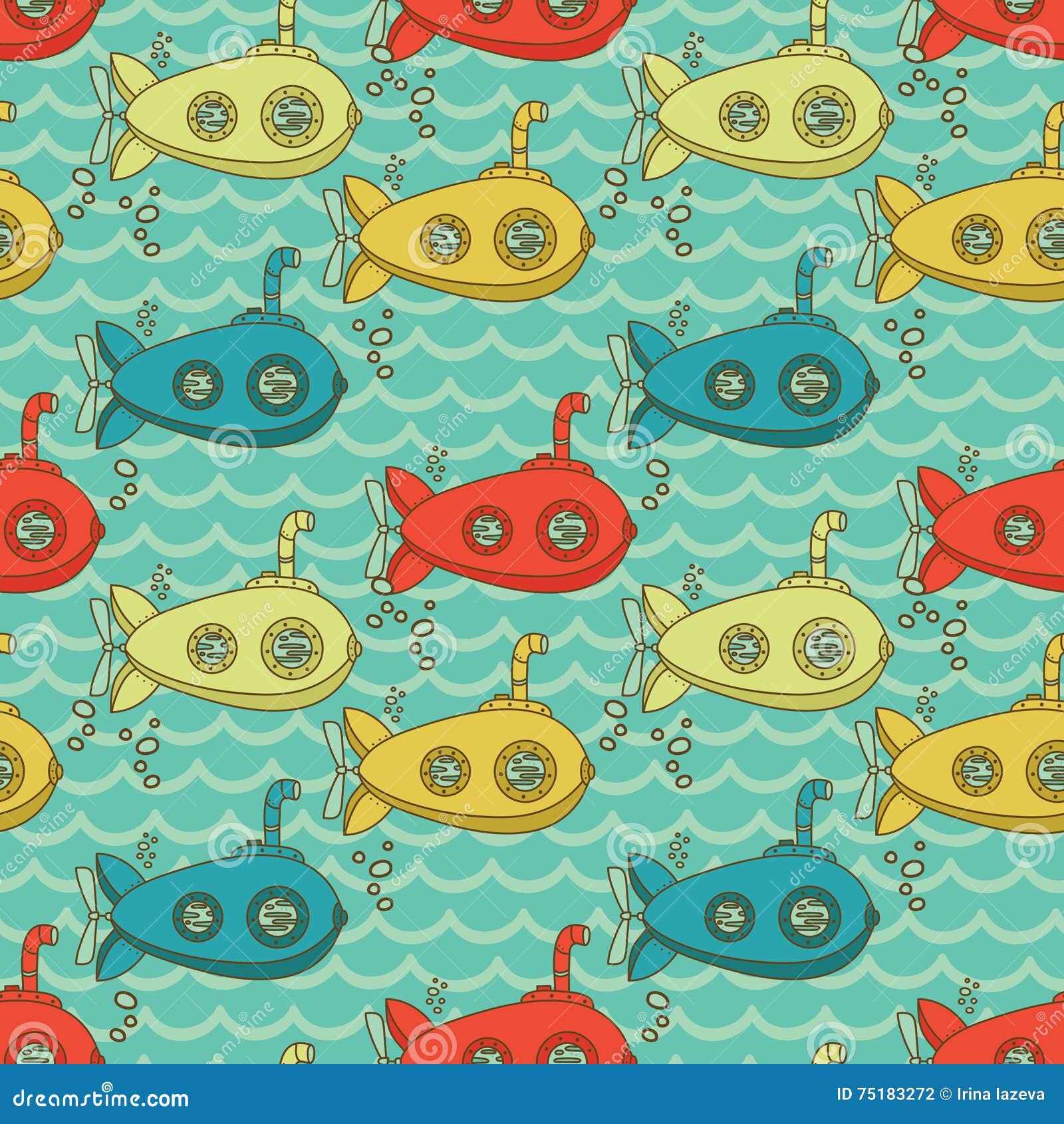 Seamless Pattern with Cute Vintage Submarines Stock Vector ...