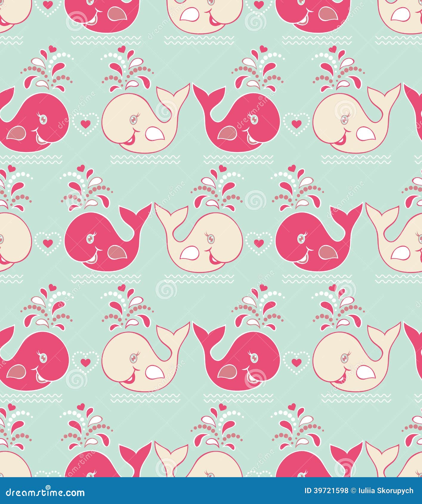 Seamless Pattern with Cute Wales Stock Vector - Illustration of ...