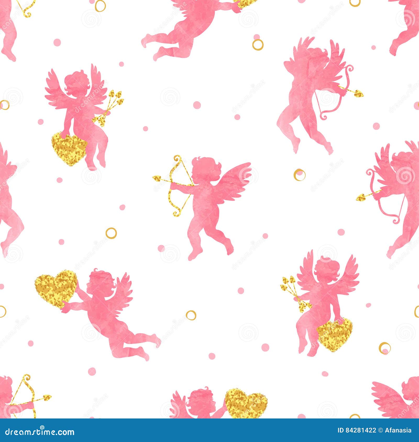 Seamless Pattern with Cute Watercolor Cupids. Stock Vector ...