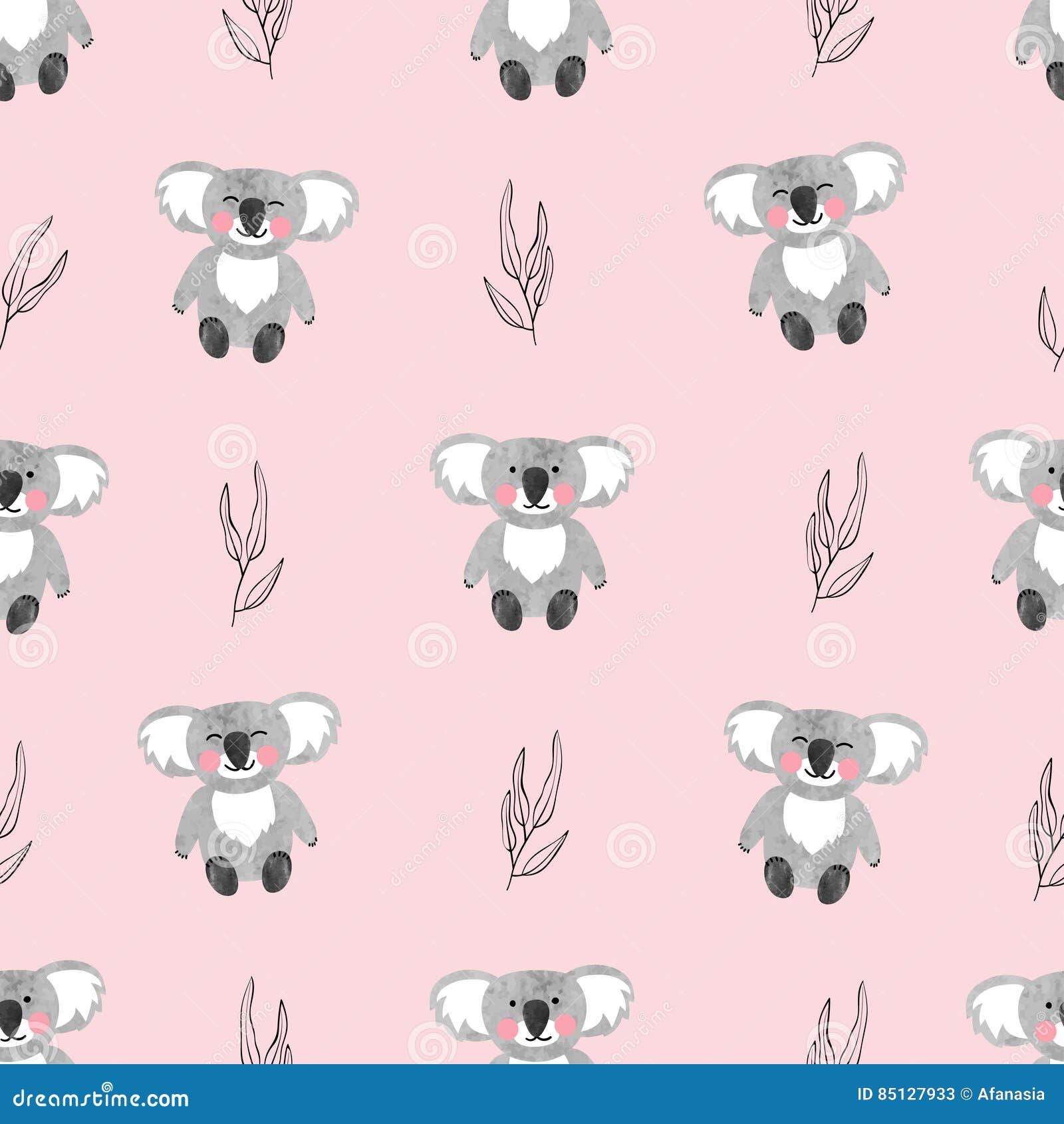 Seamless Pattern with Cute Watercolor Koala Bears on Pink. Stock Vector ...
