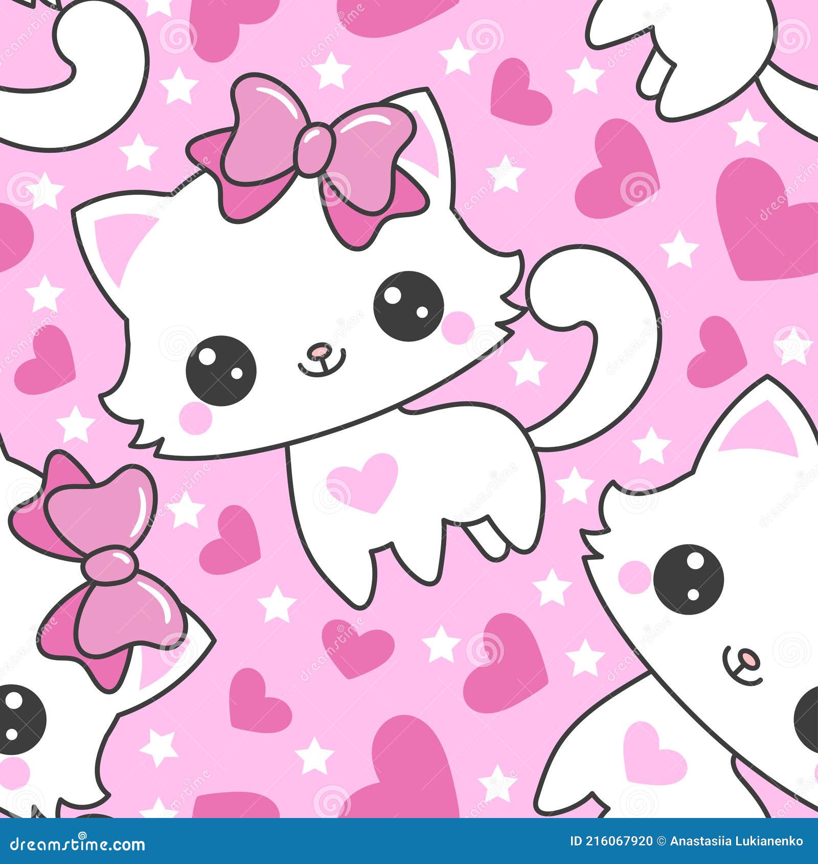 Seamless Pattern with Cute, White Cats. Vector Stock Vector ...