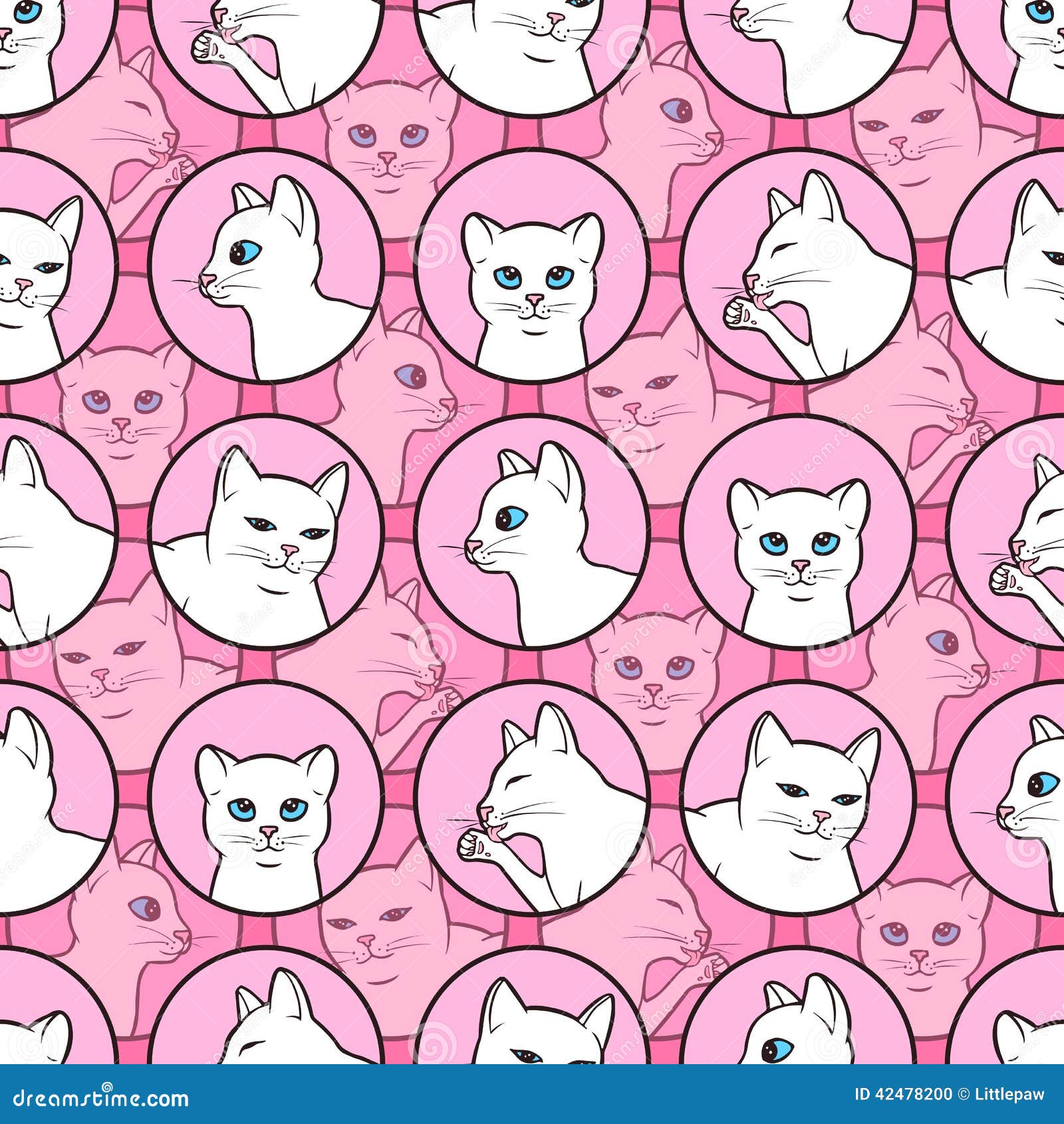 Seamless Pattern with Cute White Cats Stock Vector - Illustration of ...