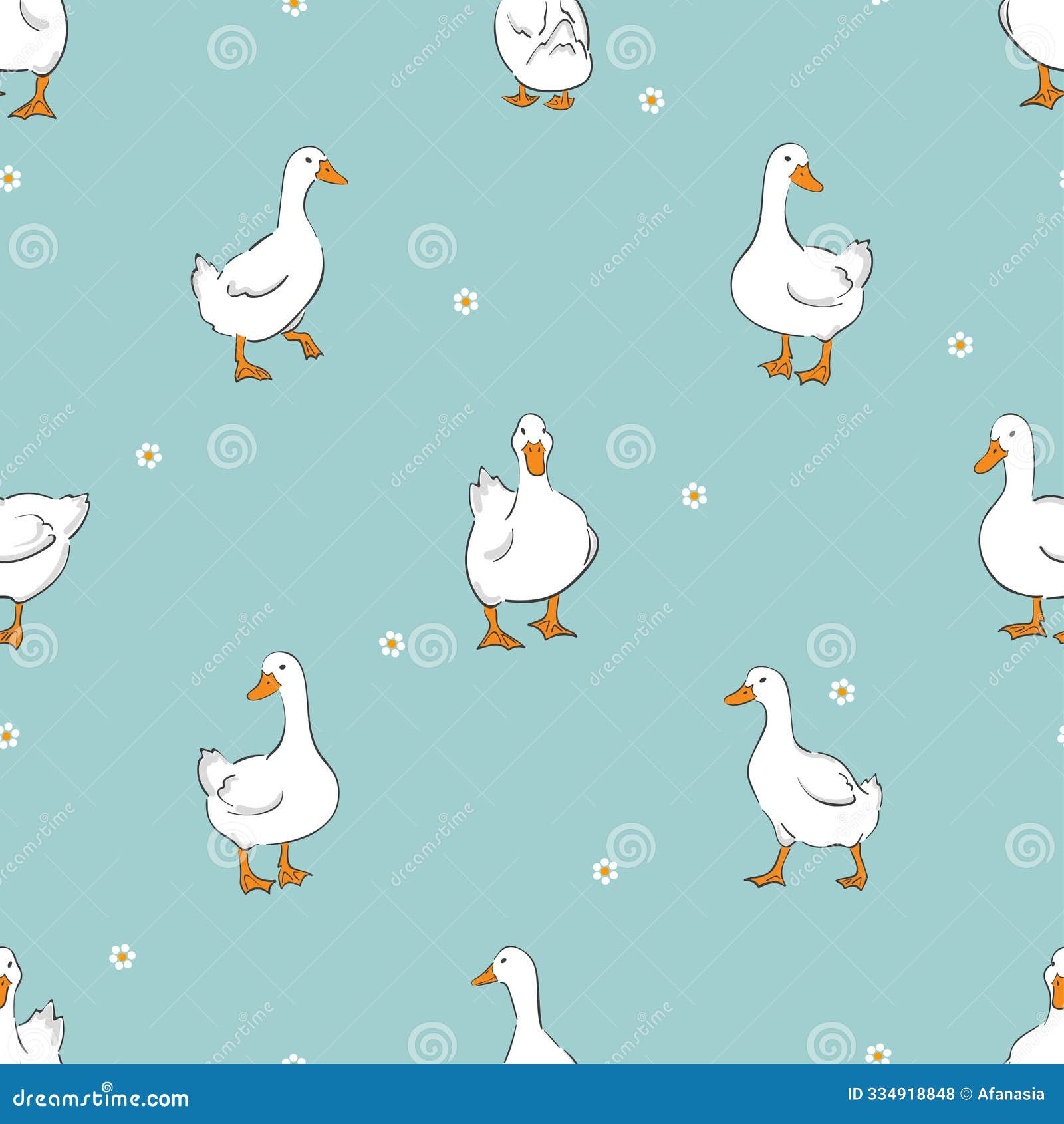 Seamless Pattern with Cute White Ducks. Vector Illustration Stock ...