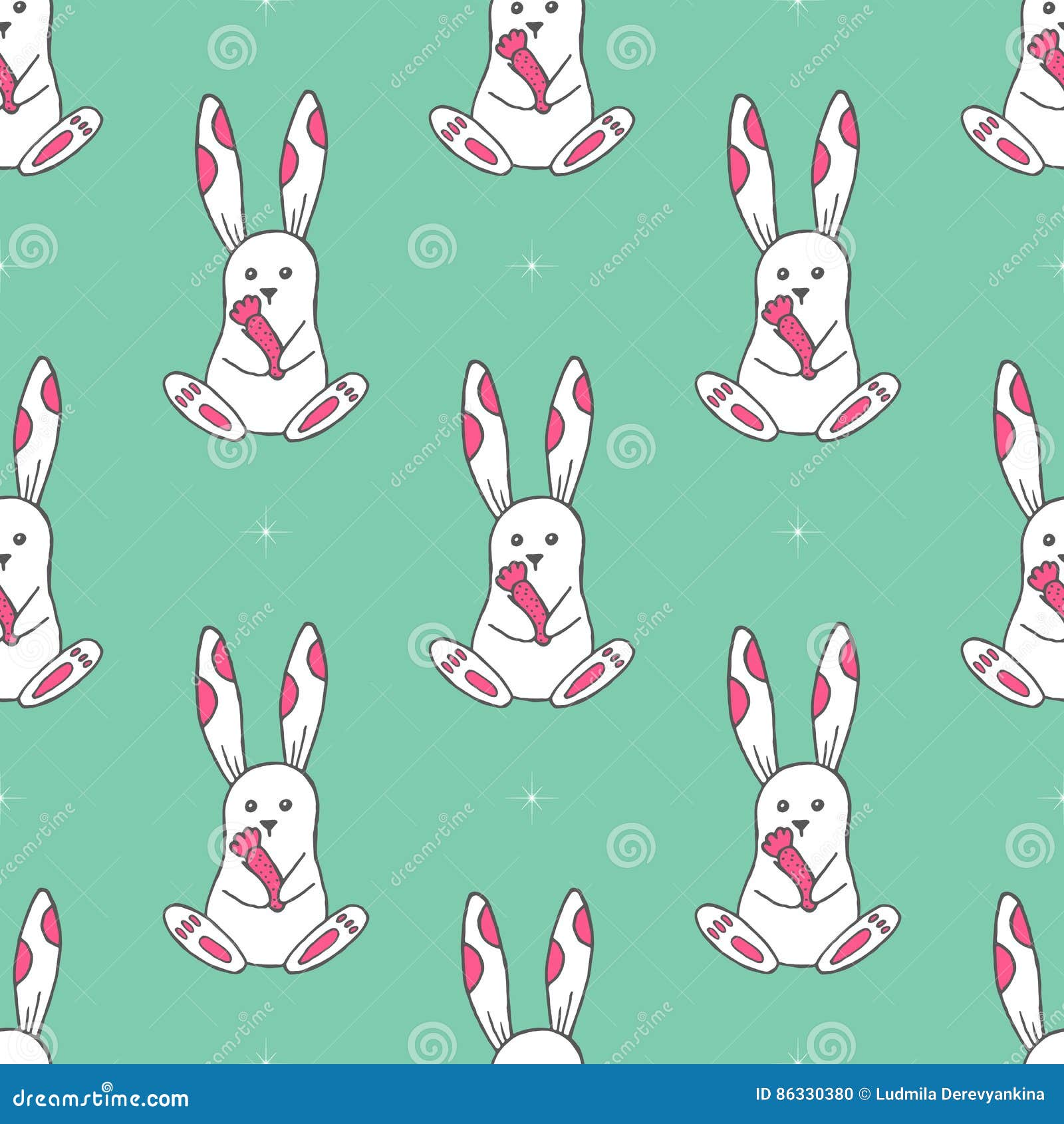 Seamless Pattern with Cute White Rabbits. Stock Vector - Illustration ...