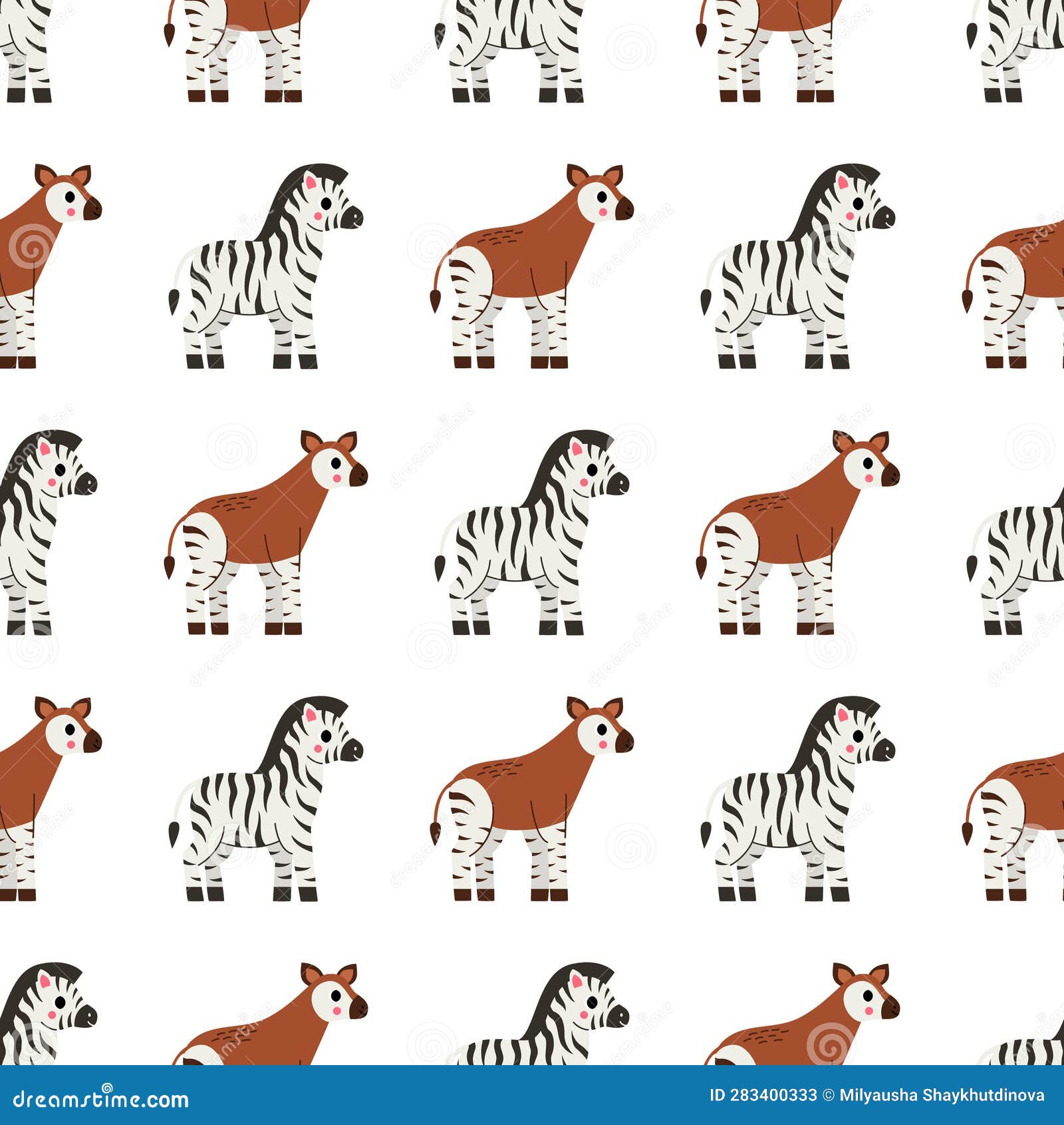 Seamless Pattern with Cute Wild Zebras and Okapis Stock Vector ...