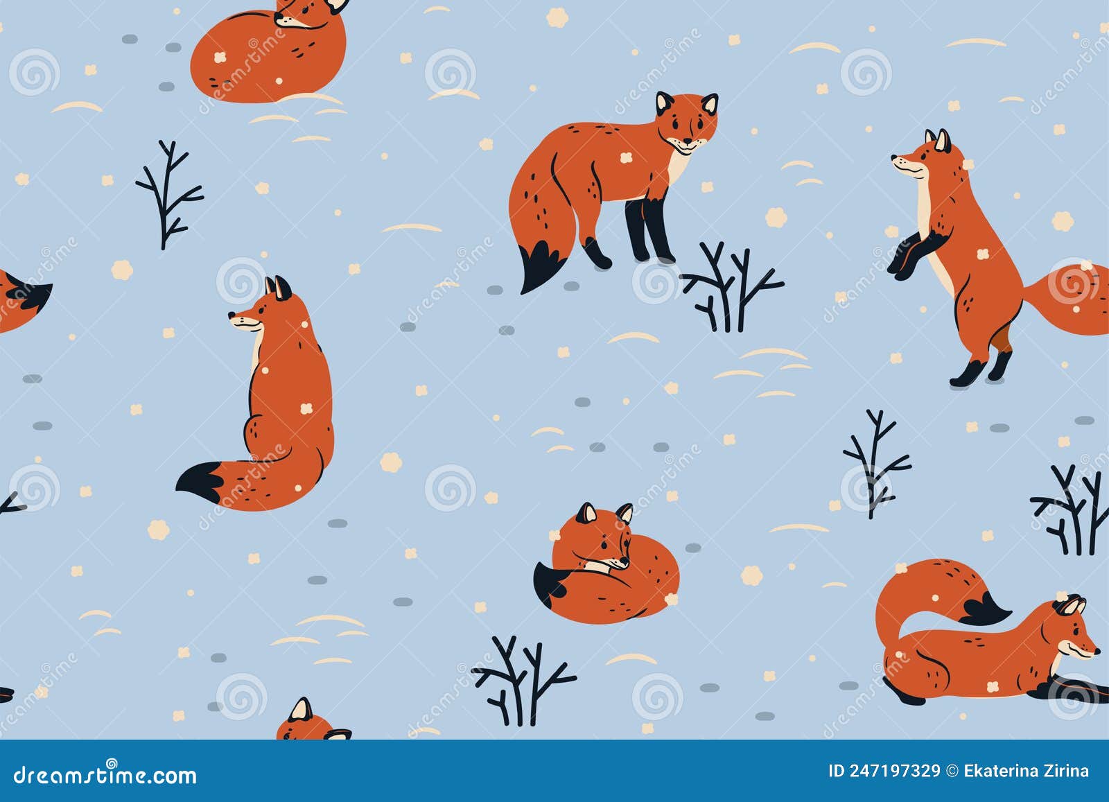 Seamless Pattern with Cute Winter Foxes. Vector Graphics Stock ...