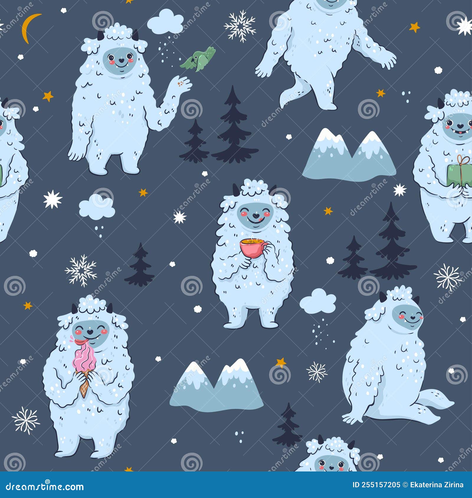 Seamless Pattern with Cute Winter Yetis. Vector Graphics Stock Vector ...