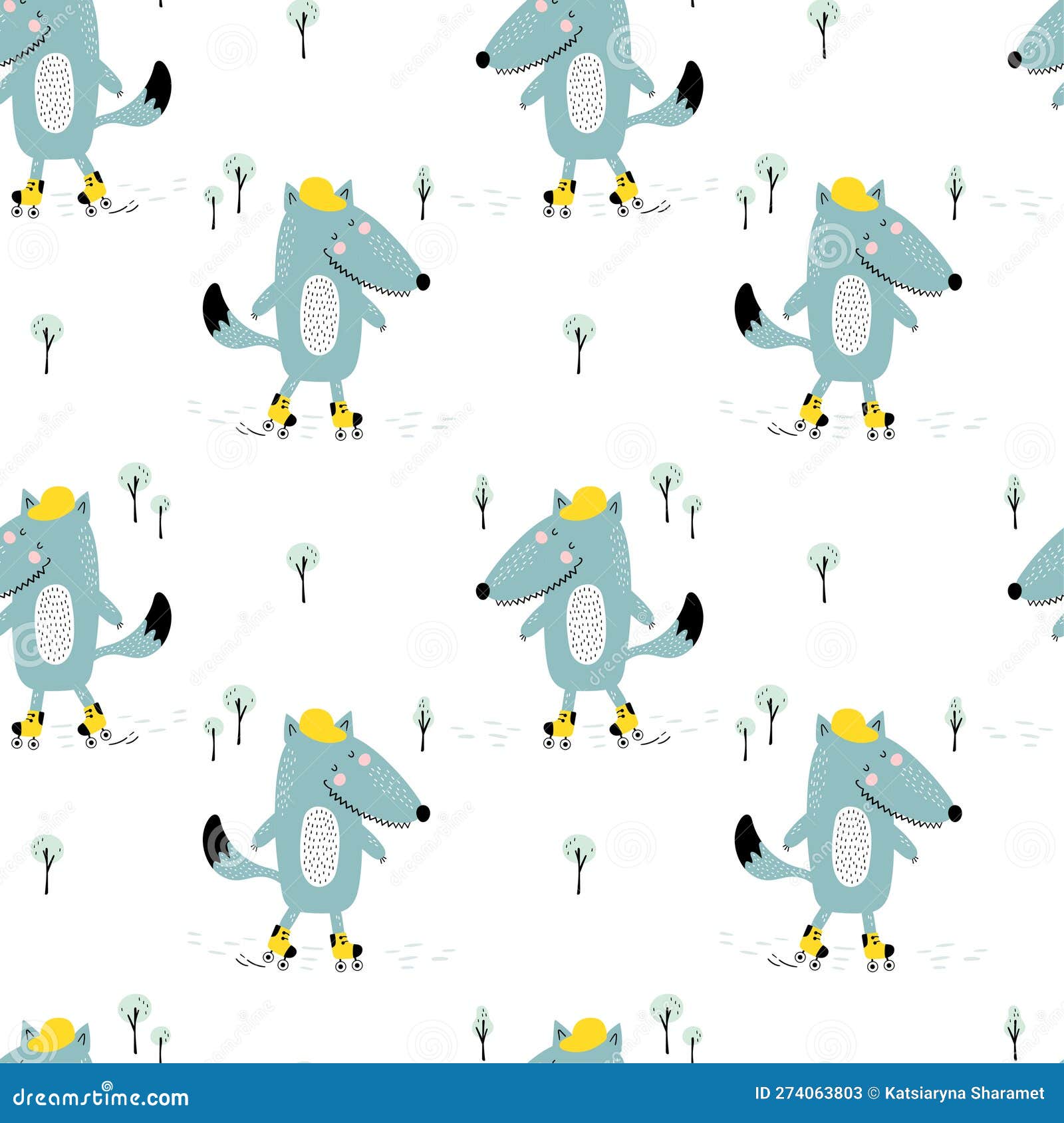Seamless Pattern with Cute Wolf. Vector Illustration Stock Vector ...