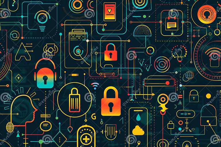 Seamless Pattern of Cybersecurity Graphics. Stock Illustration ...
