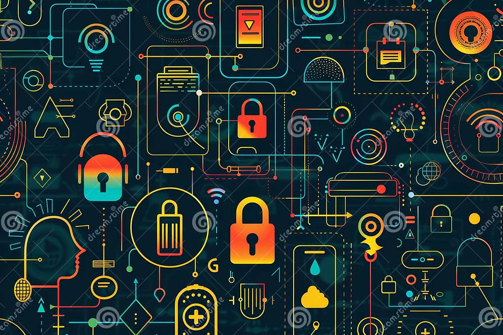Seamless Pattern of Cybersecurity Graphics. Stock Illustration ...