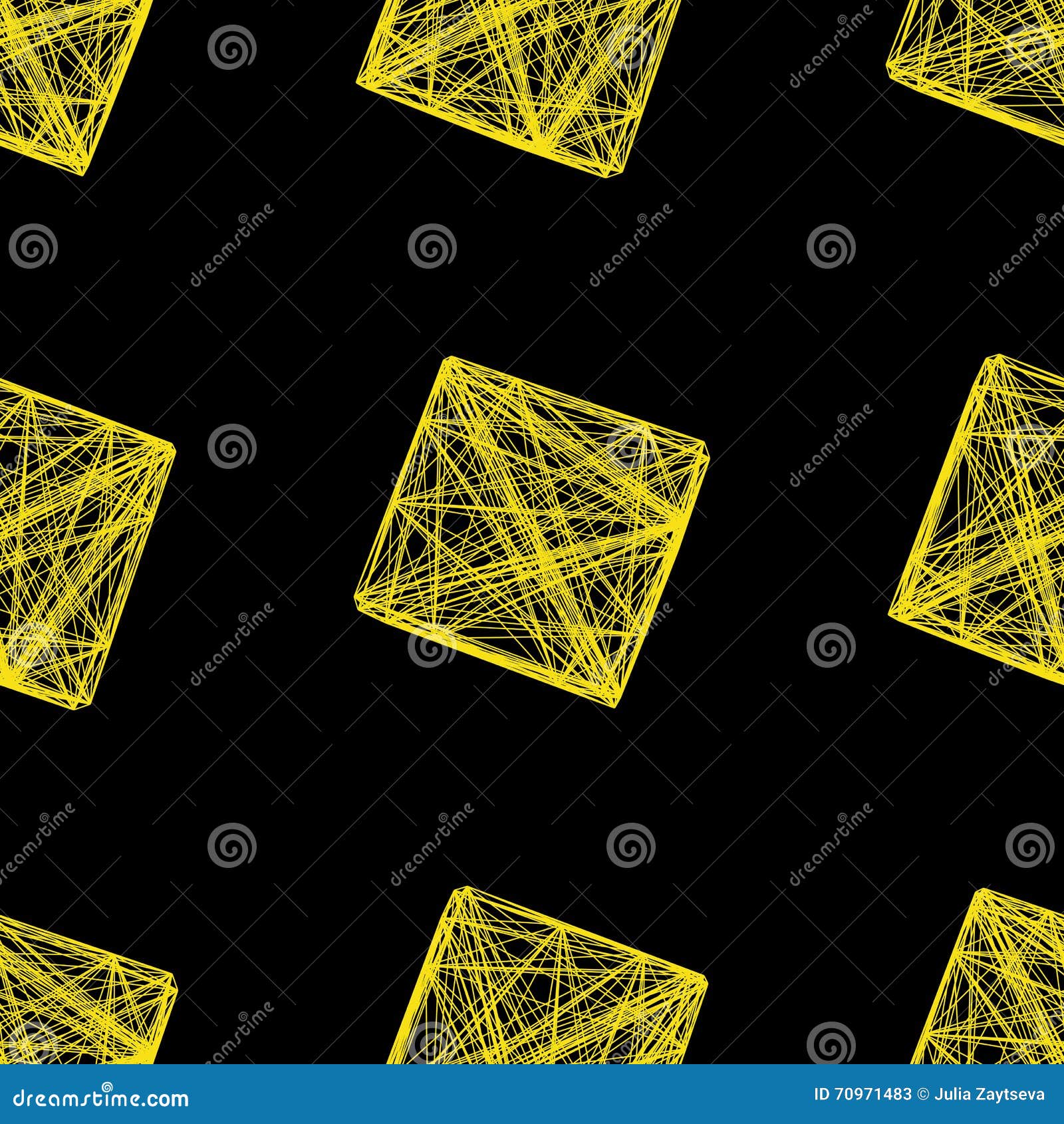 Seamless Pattern 3D Cube Of Interwoven Lines Yellow, Network ...