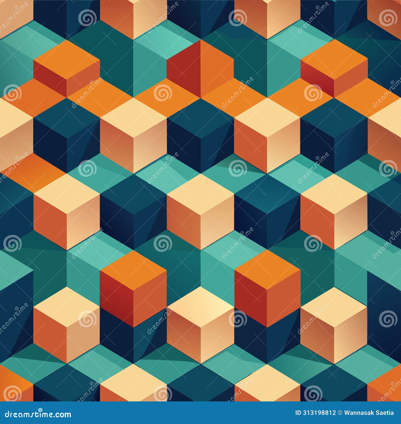 Seamless Pattern with 3d Cubes in Retro Style. Stock Vector ...