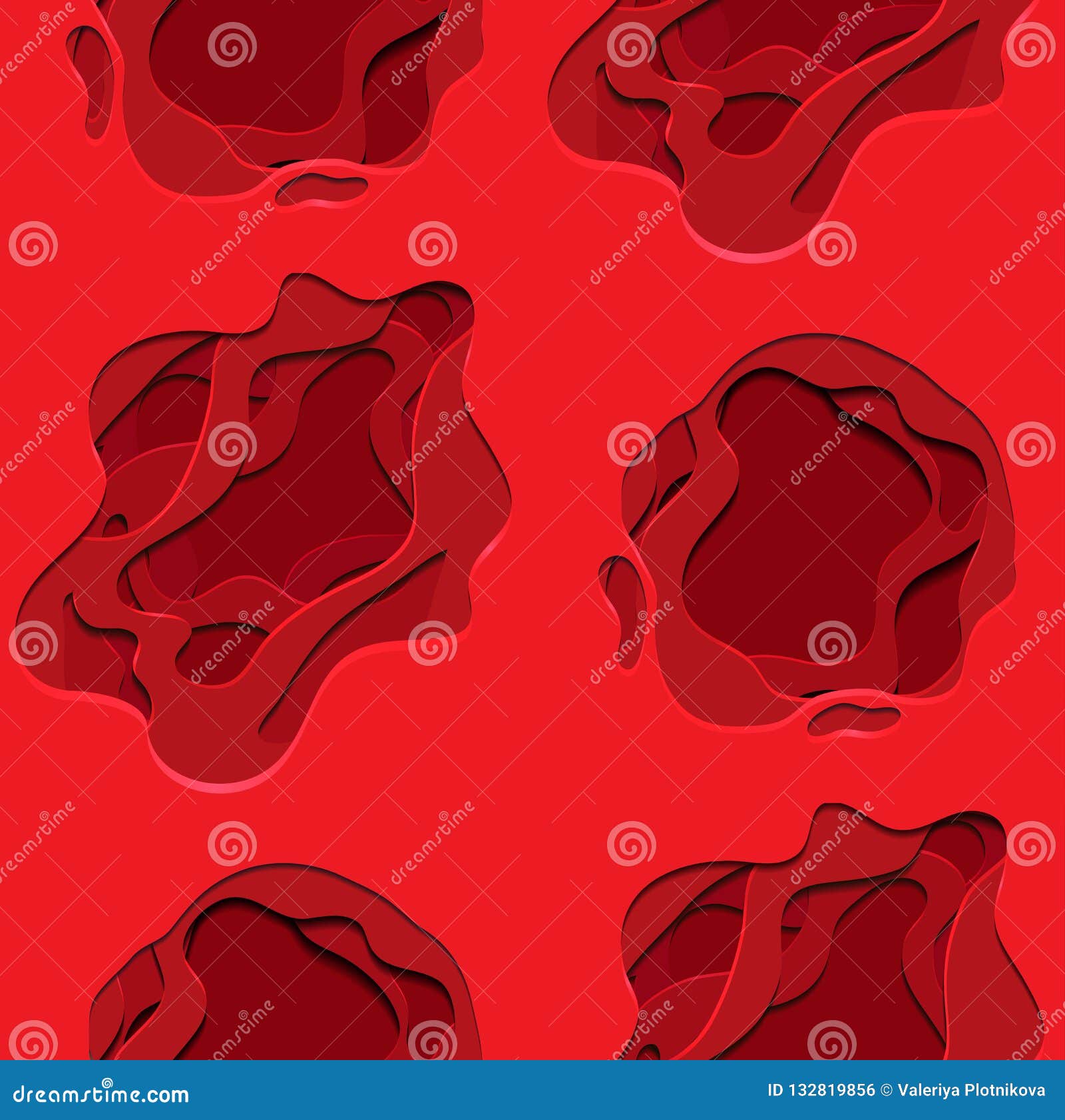 Seamless Pattern with 3d Element in Red Color Cut Out of Paper. Vector ...
