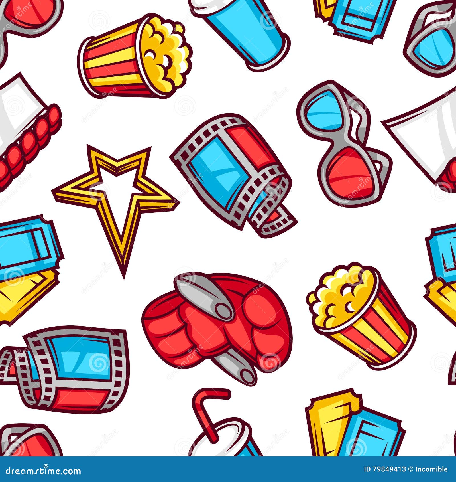 Seamless Pattern of 3d Movie Elements and Cinema Objects in Cartoon ...