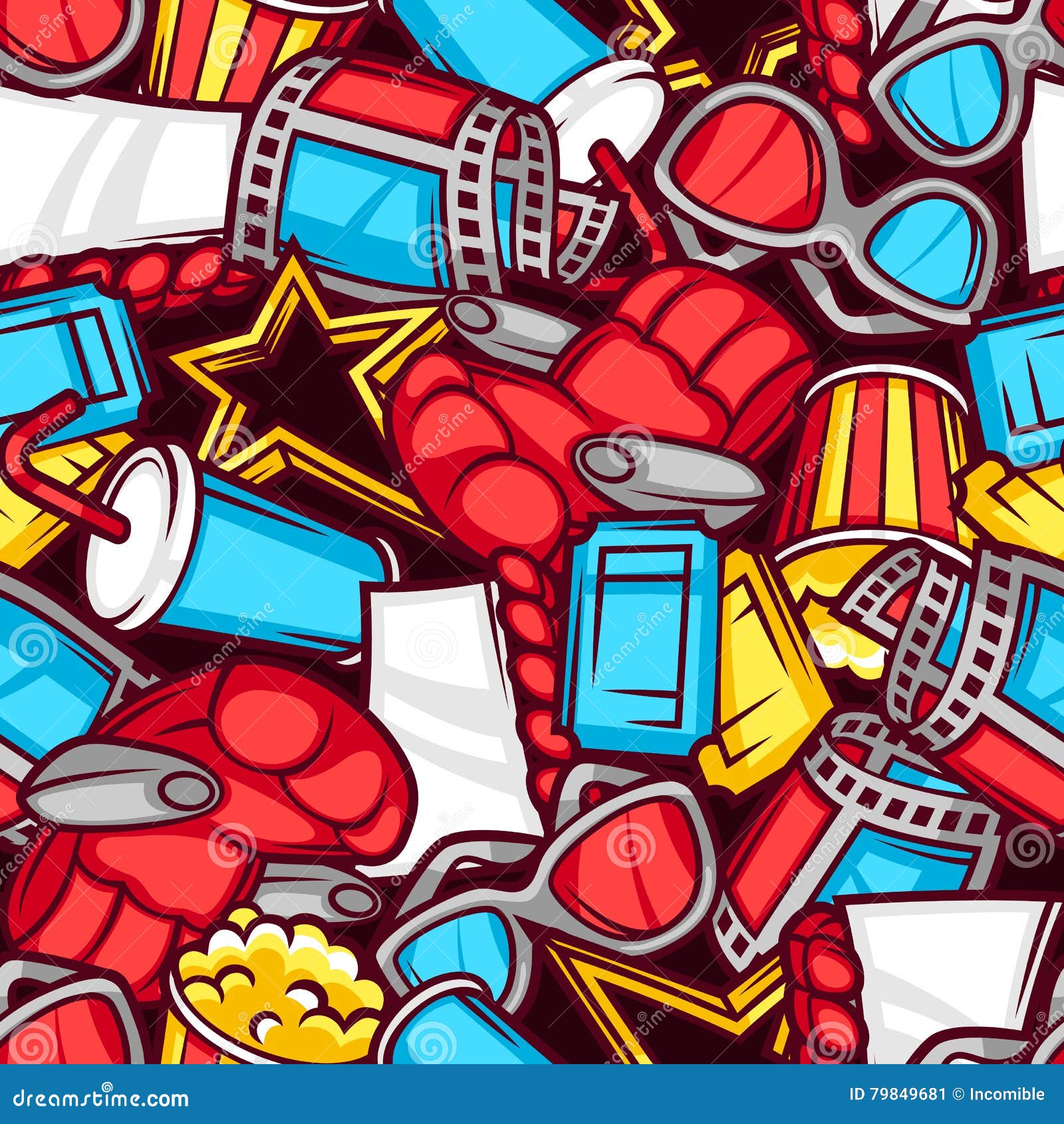 Seamless Pattern of 3d Movie Elements and Cinema Objects in Cartoon ...