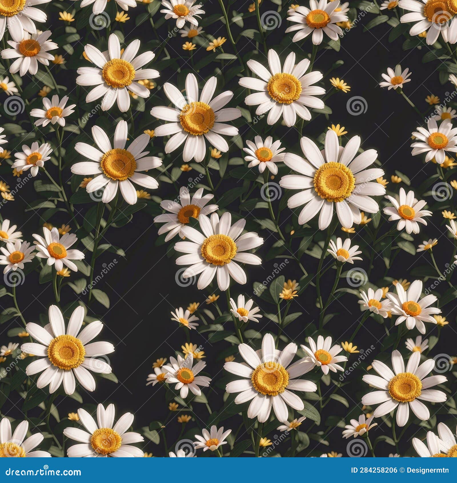 Seamless Pattern with 3d Realistic Daisy Flowers Illustration Design ...