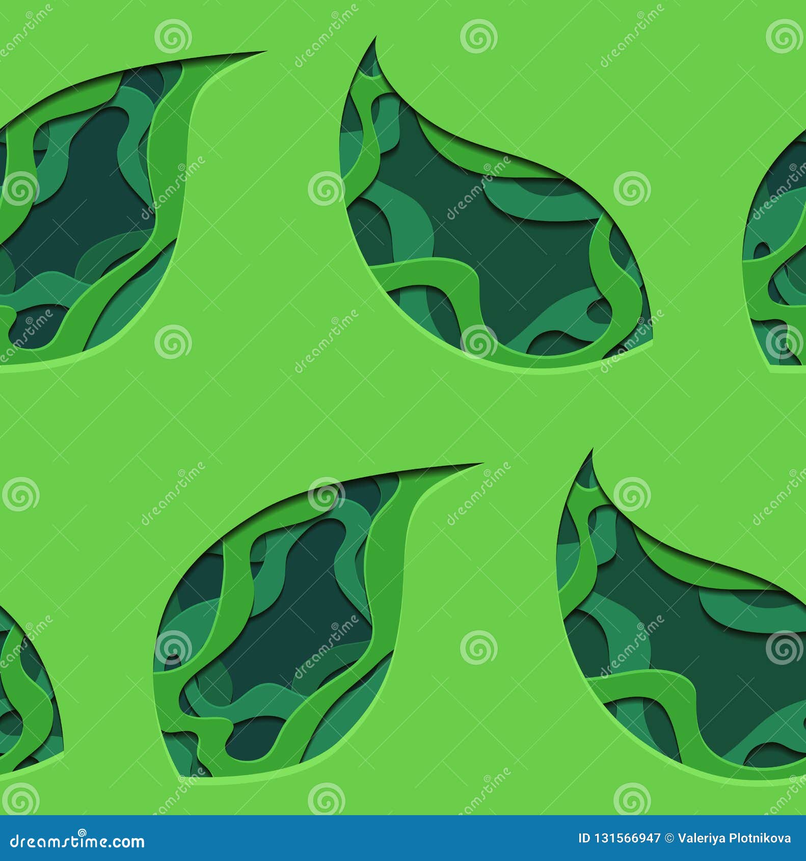 Seamless Pattern of 3d Tree Leaf Cut Out from Paper on Green Background ...