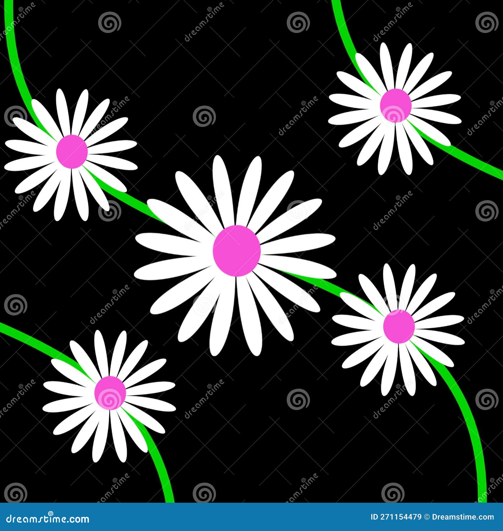 Seamless Pattern with Daisies on a Black Background Stock Illustration ...