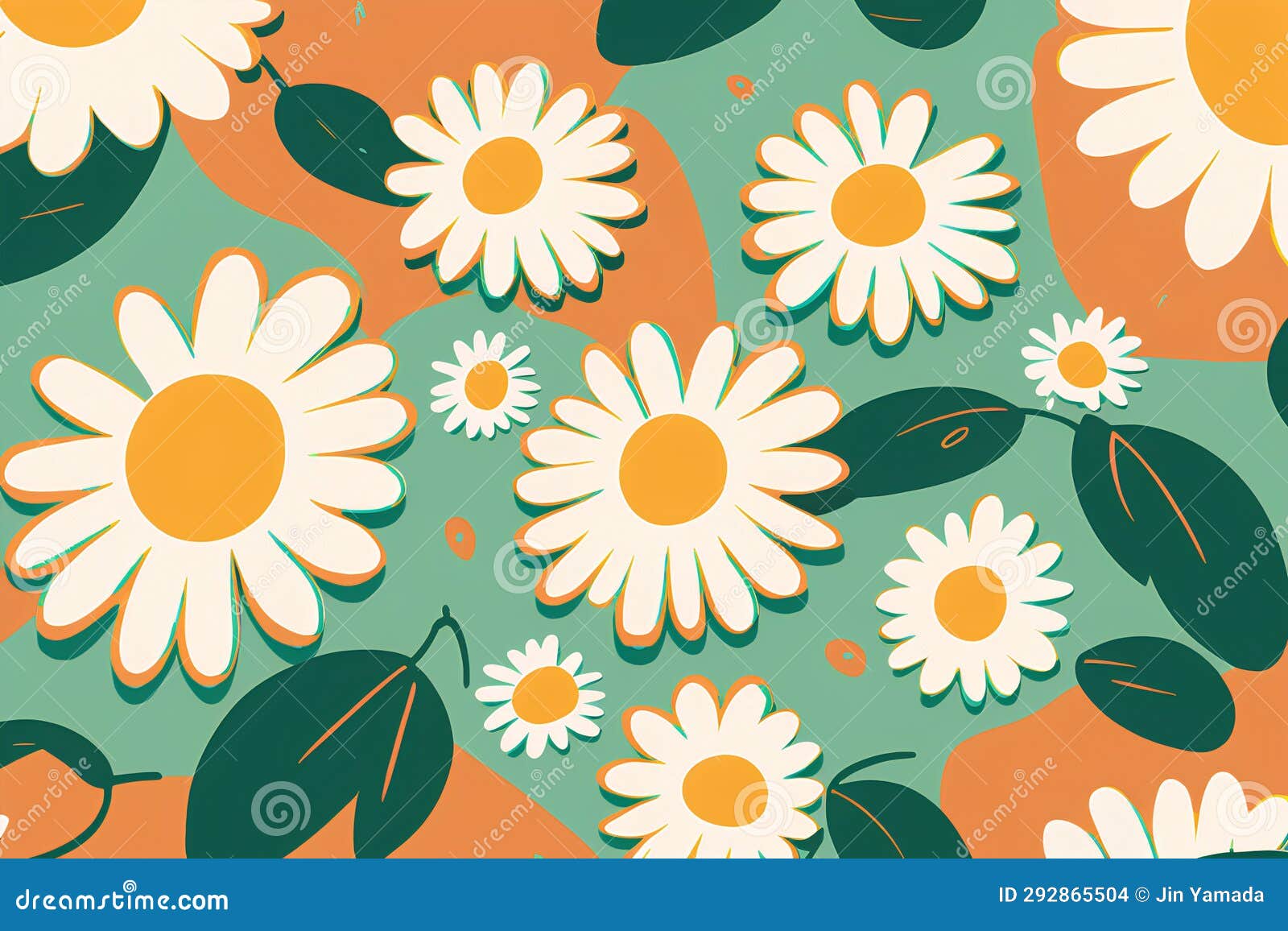 Seamless Pattern with Daisies and Leaves. Vector Illustration Stock ...