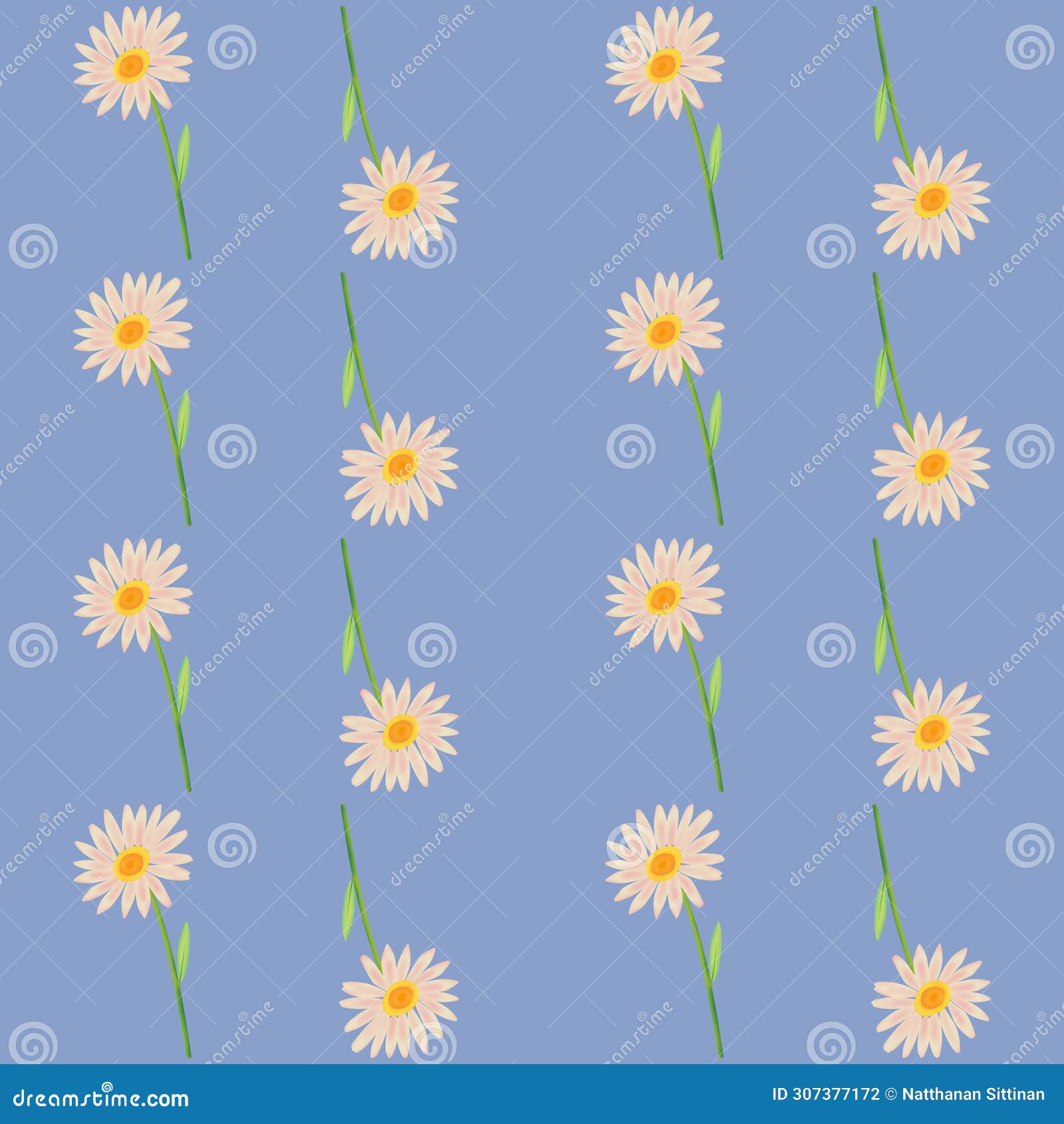 A Seamless Pattern of Daisy on a Blue Background in a Hand-drawn ...