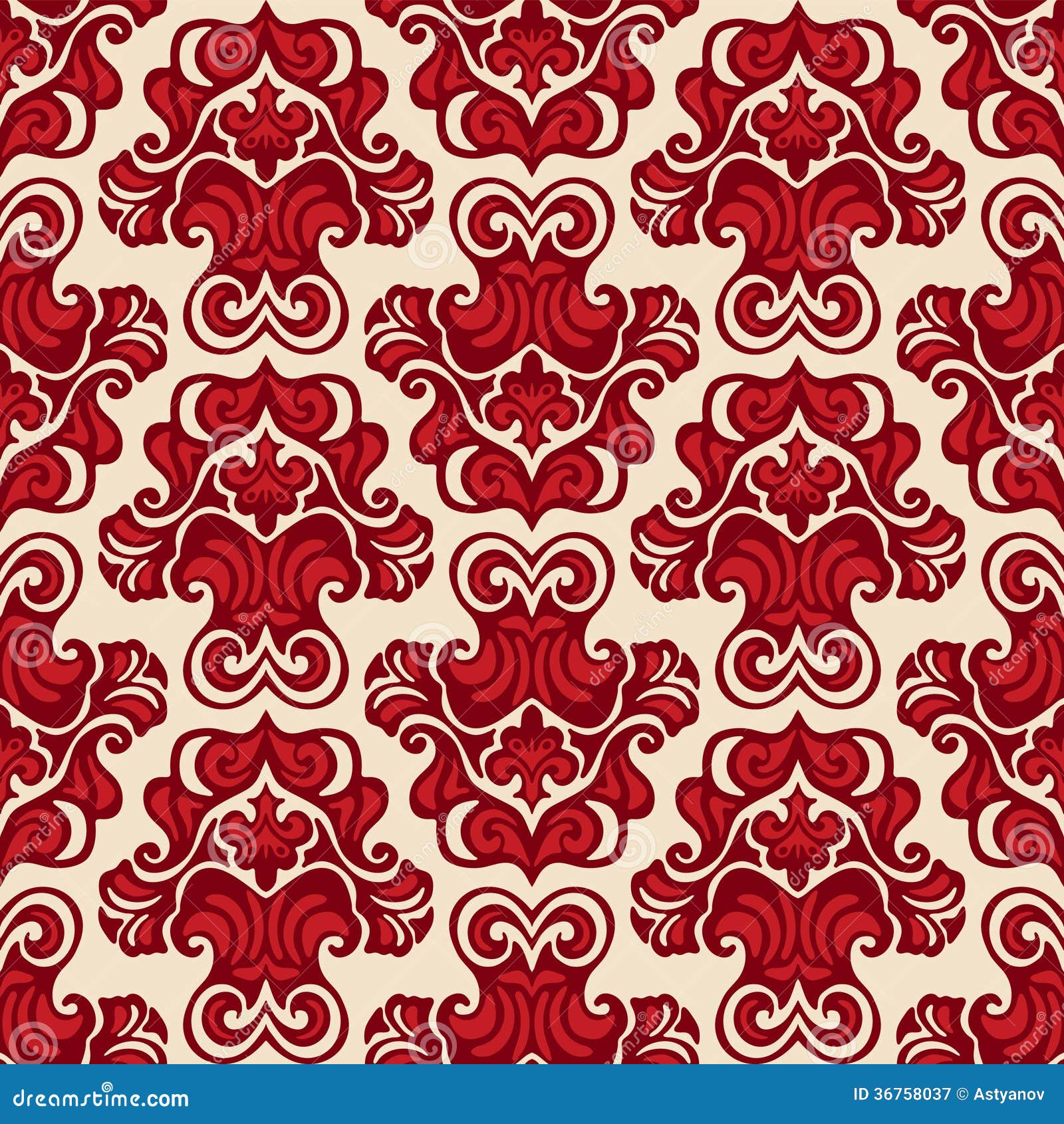 Seamless Pattern Damask Flower Red Stock Illustration - Illustration of ...
