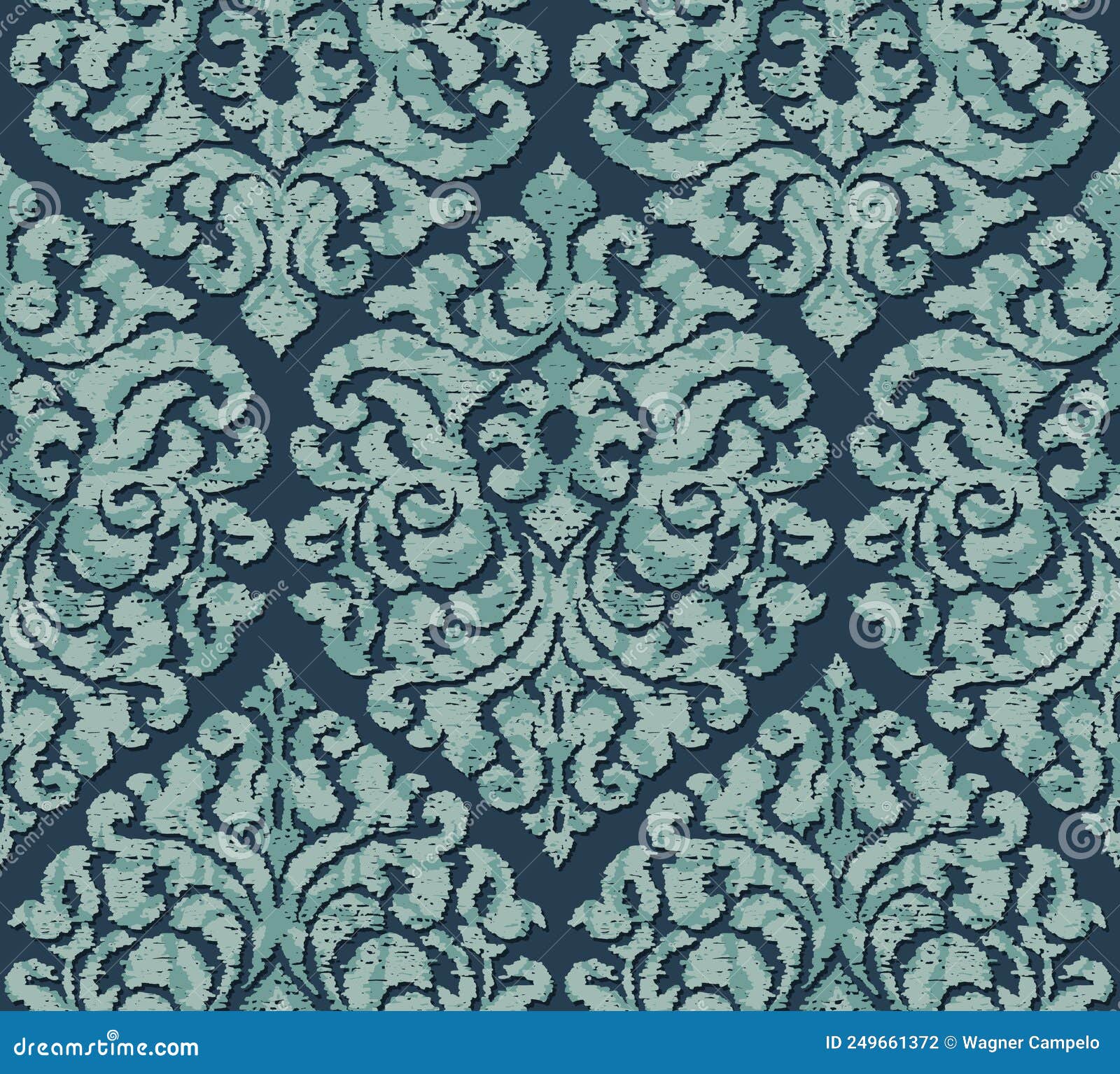 Seamless Pattern with Damask Motifs in Blue Tones Stock Illustration ...
