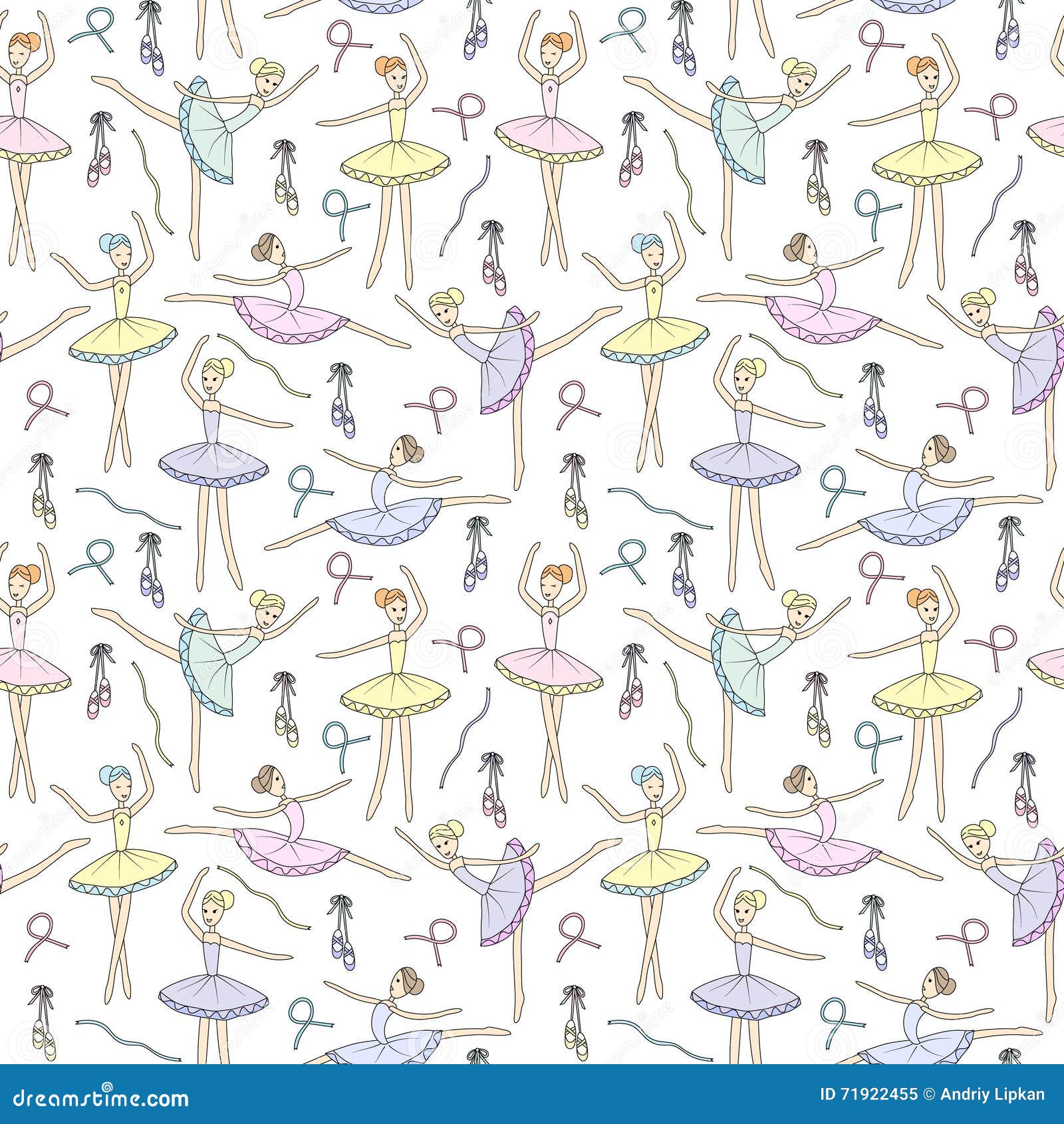 Seamless Pattern with Dancing Ballerinas on a Floral Background. Vector ...