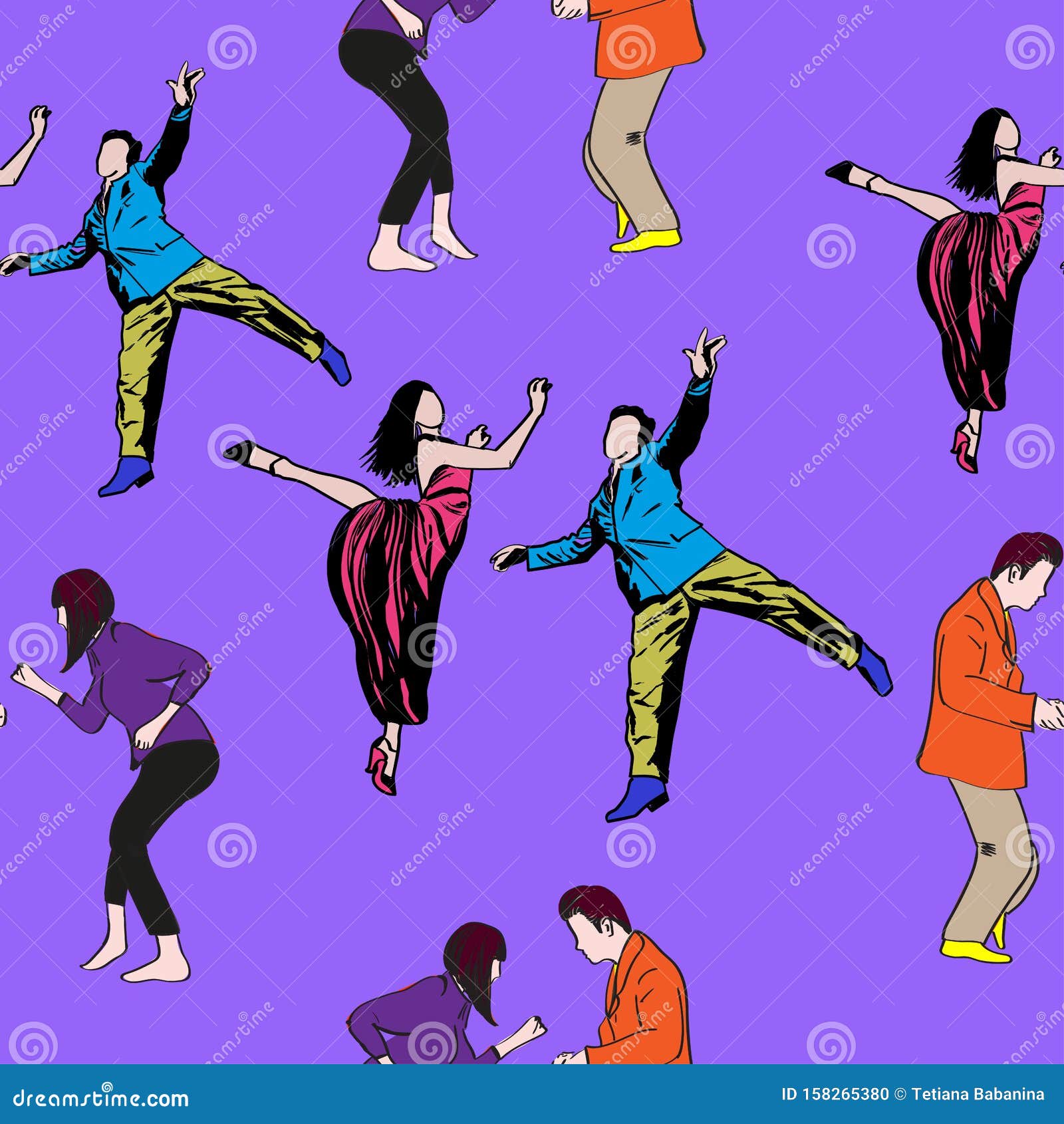 Seamless Pattern Dancing Drawn in Graphic Style. Stock Illustration ...