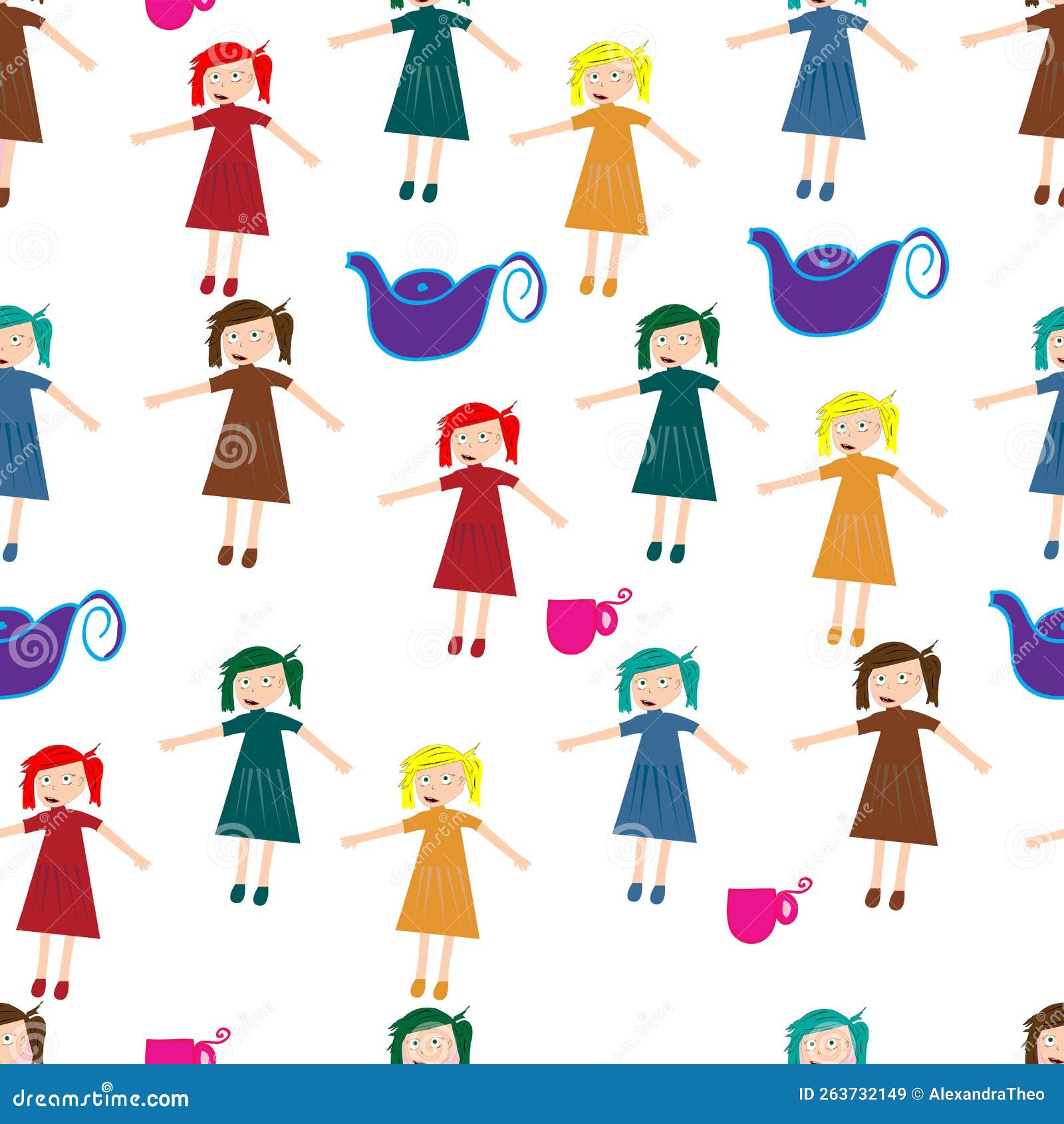 Seamless Pattern with Dancing Girls on White Background Stock Vector ...