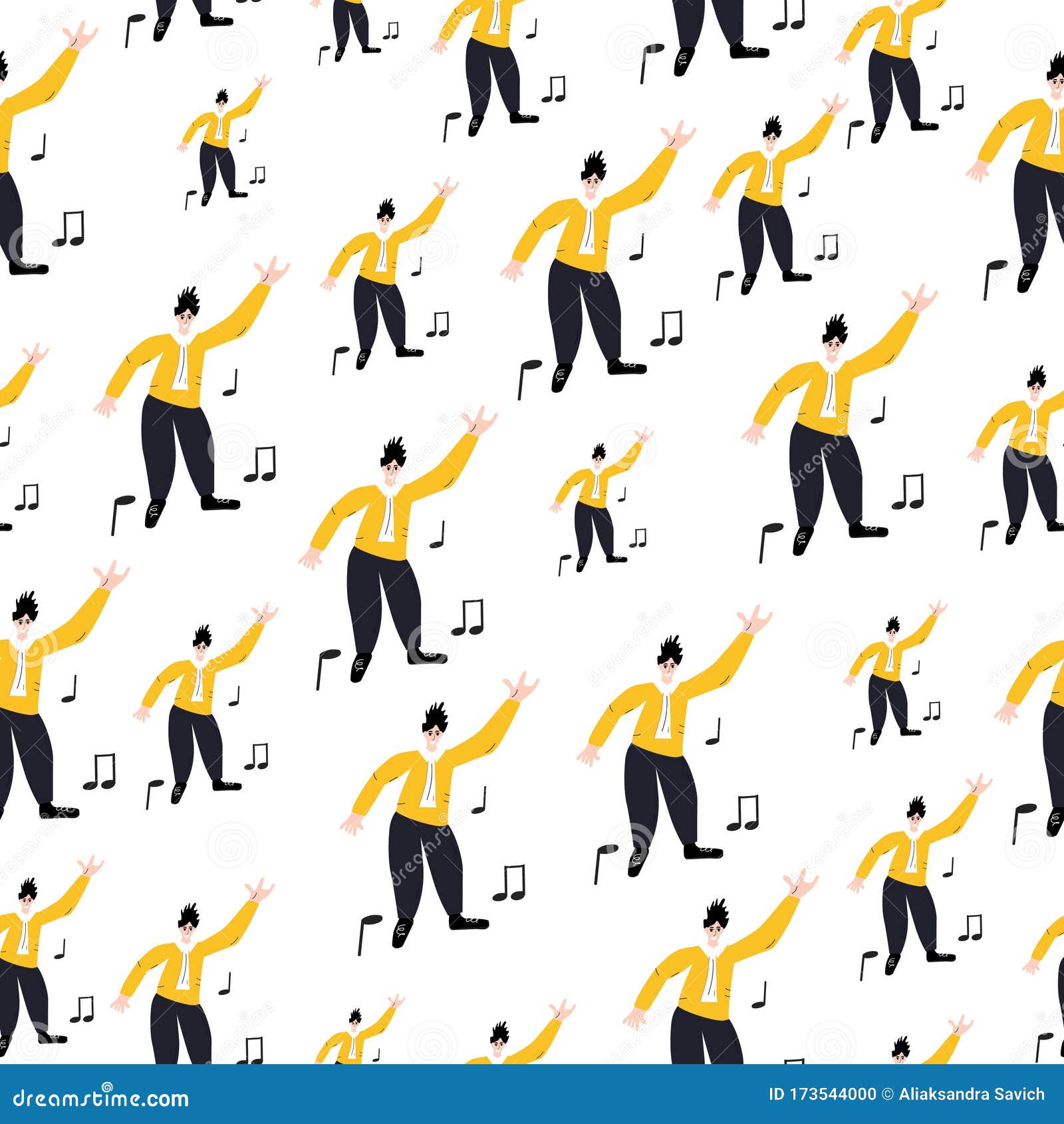 Seamless Pattern with Dancing Man, Notes on a White Background ...