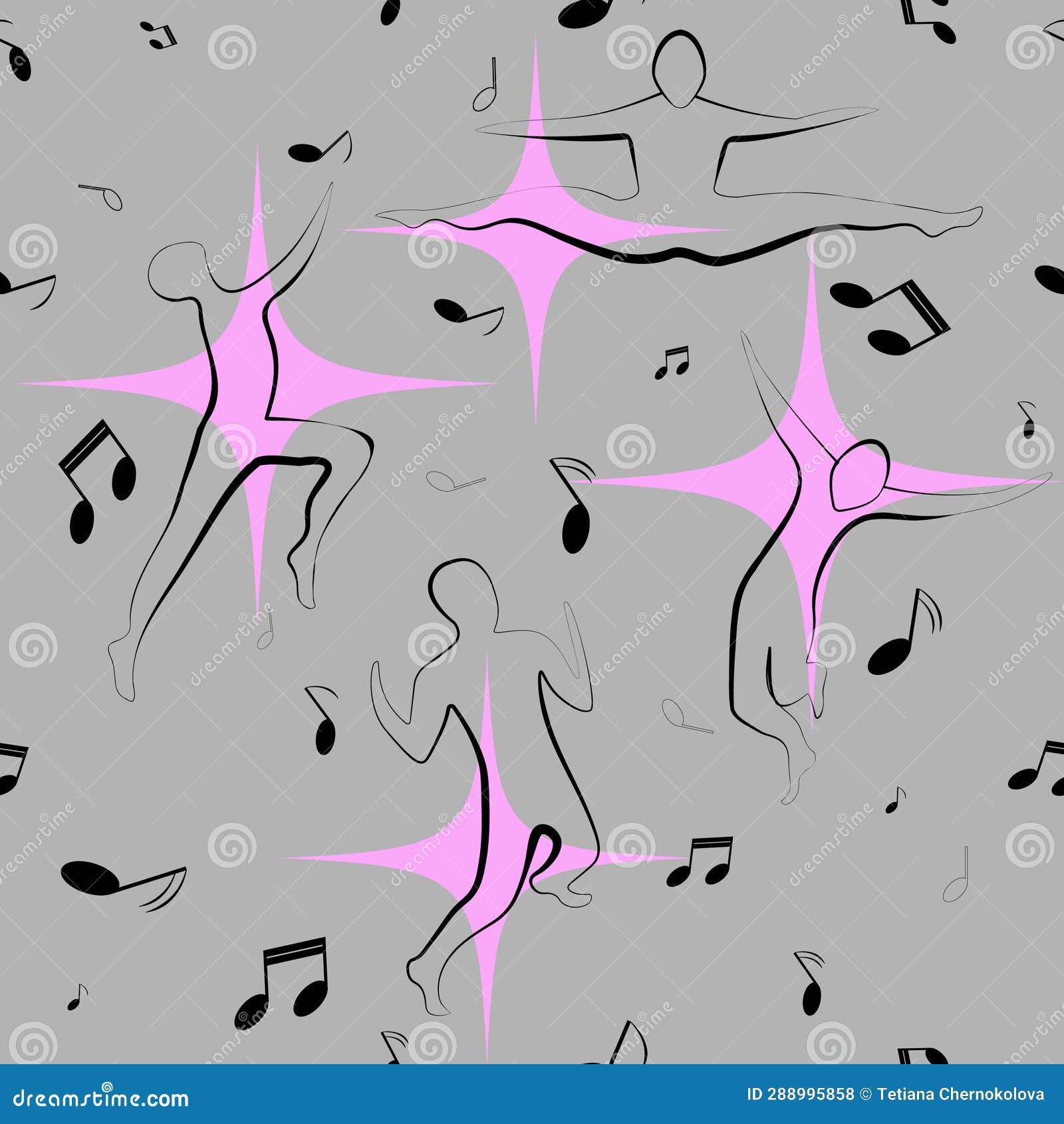 Seamless Pattern of Dancing People and Musical Notes Stock Illustration ...