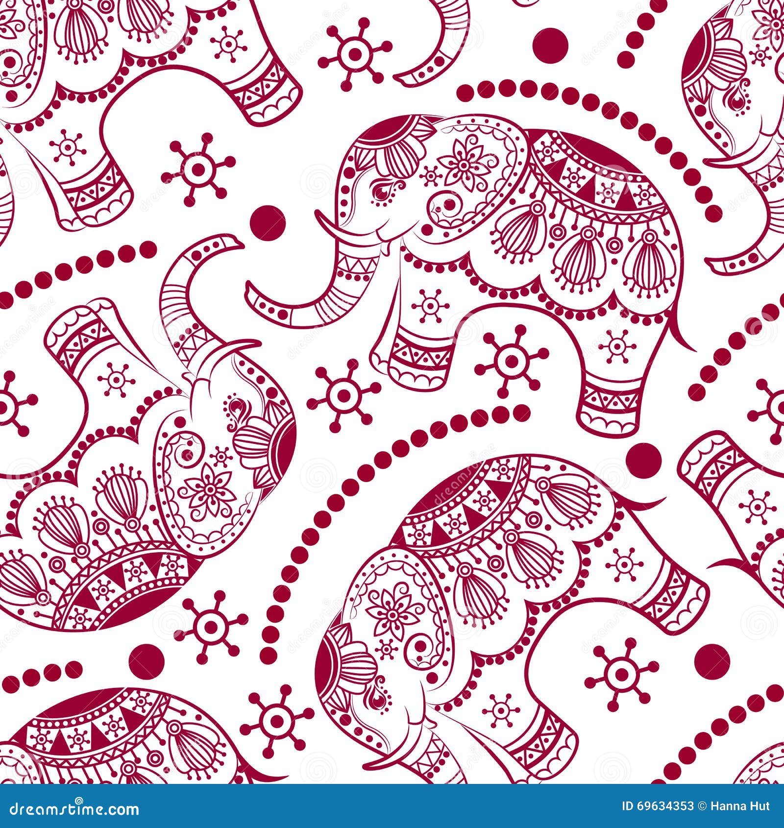 Seamless Pattern with Decorated Elephants Stock Vector - Illustration ...
