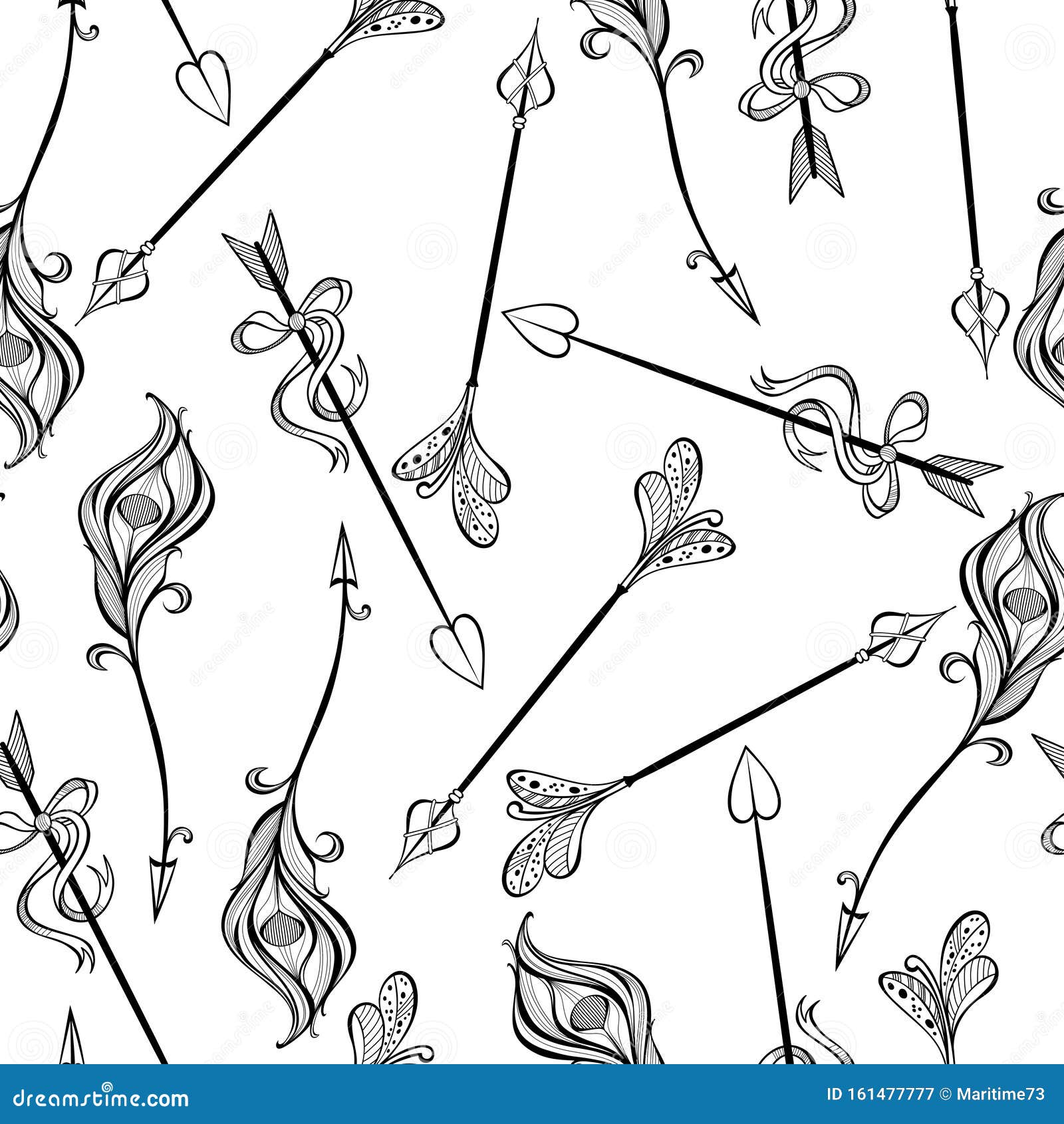 Seamless Pattern with Decorative Arrows. Black and White Vector ...