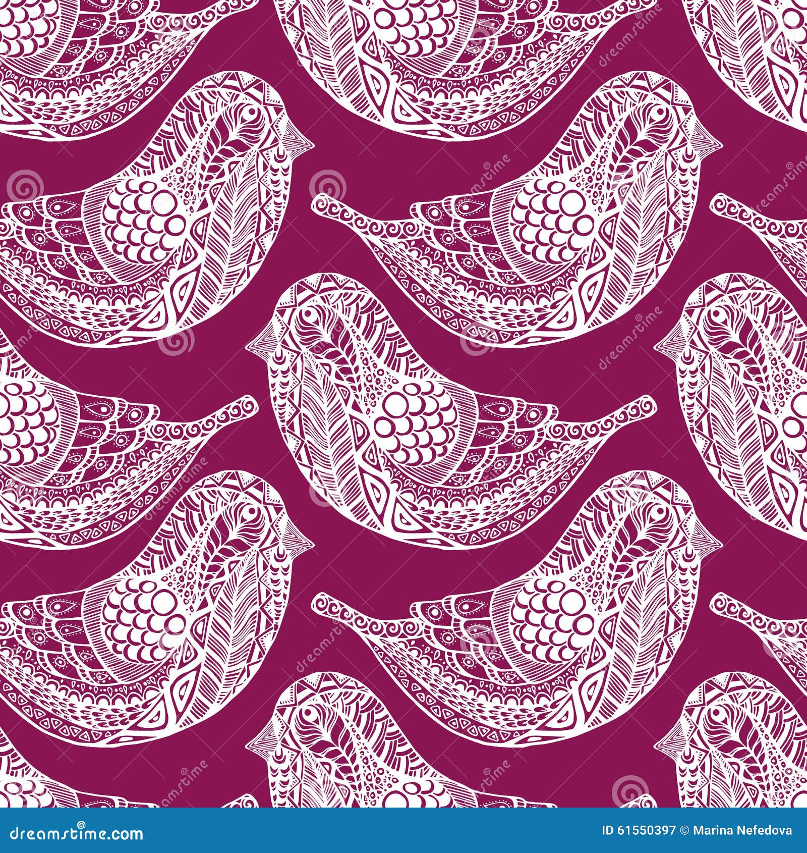 Seamless Pattern with Decorative Birds in Doodle Style. Stock ...