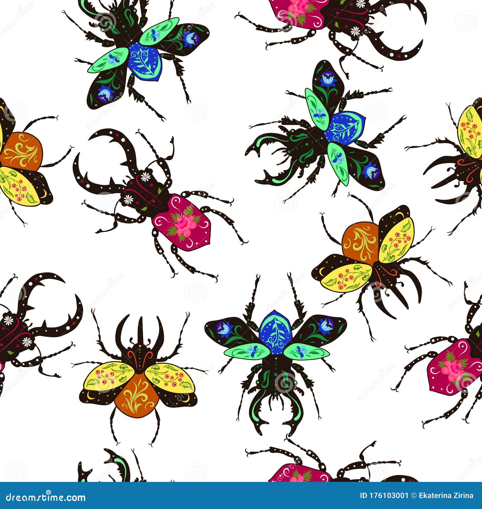 Seamless Pattern with Decorative Bugs Isolated on a White Background ...