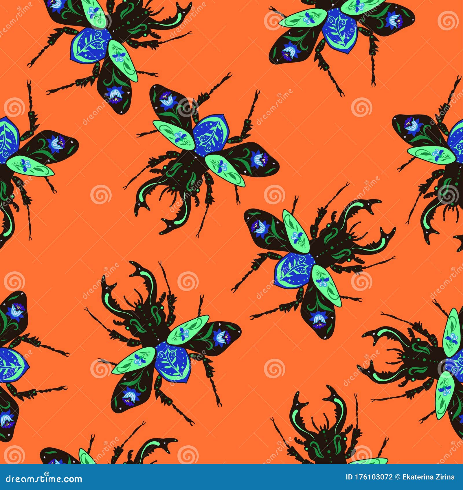 Seamless Pattern with Decorative Bugs . Vector Graphics Stock ...