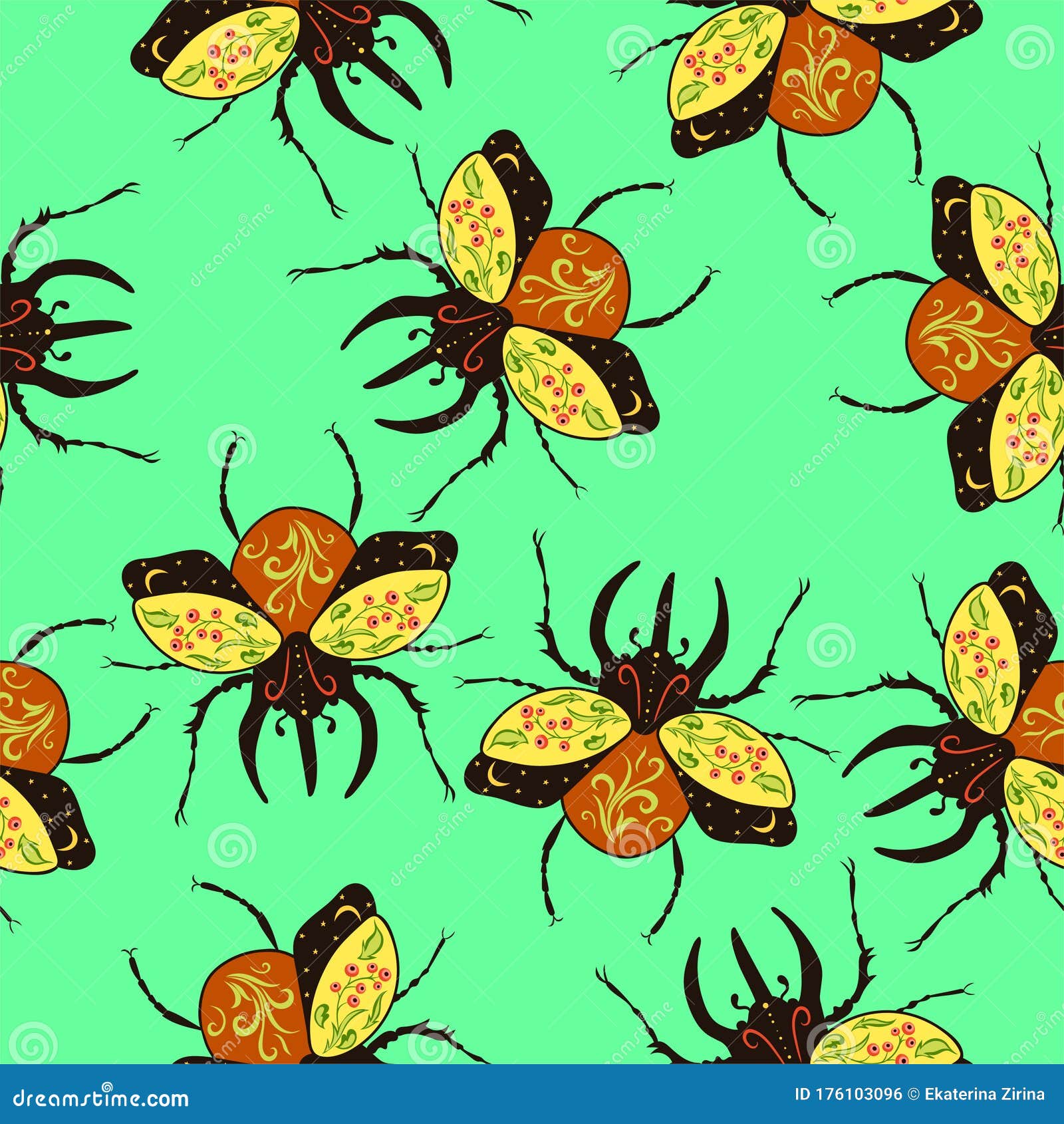 Seamless Pattern with Decorative Bugs . Vector Graphics Stock ...