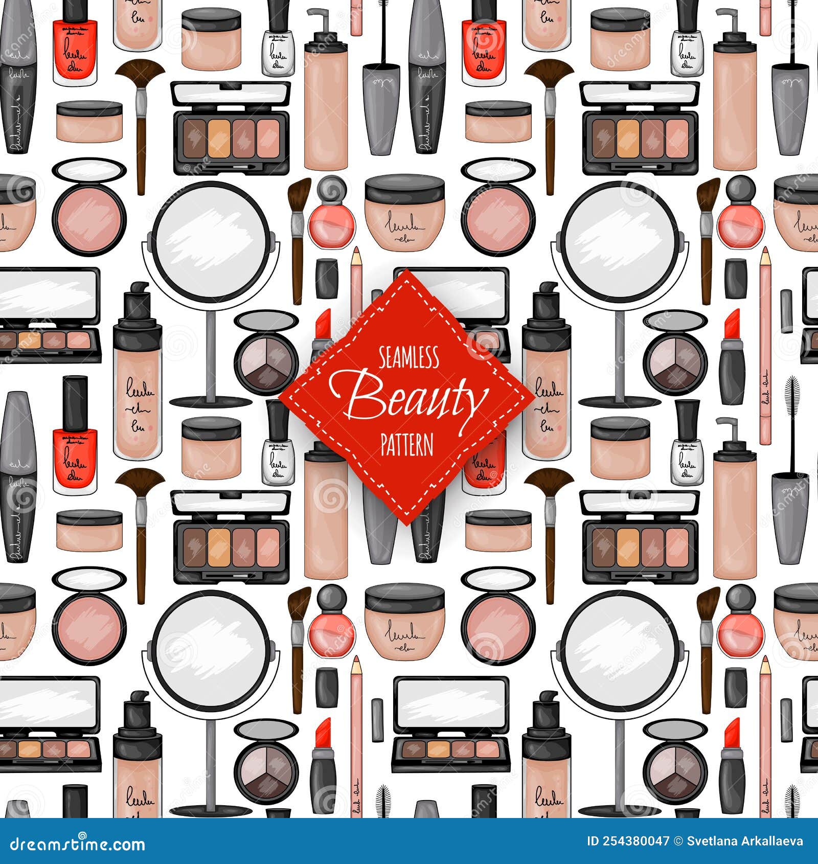 Seamless Pattern with Decorative Cosmetics. Cartoon Style. Vector ...
