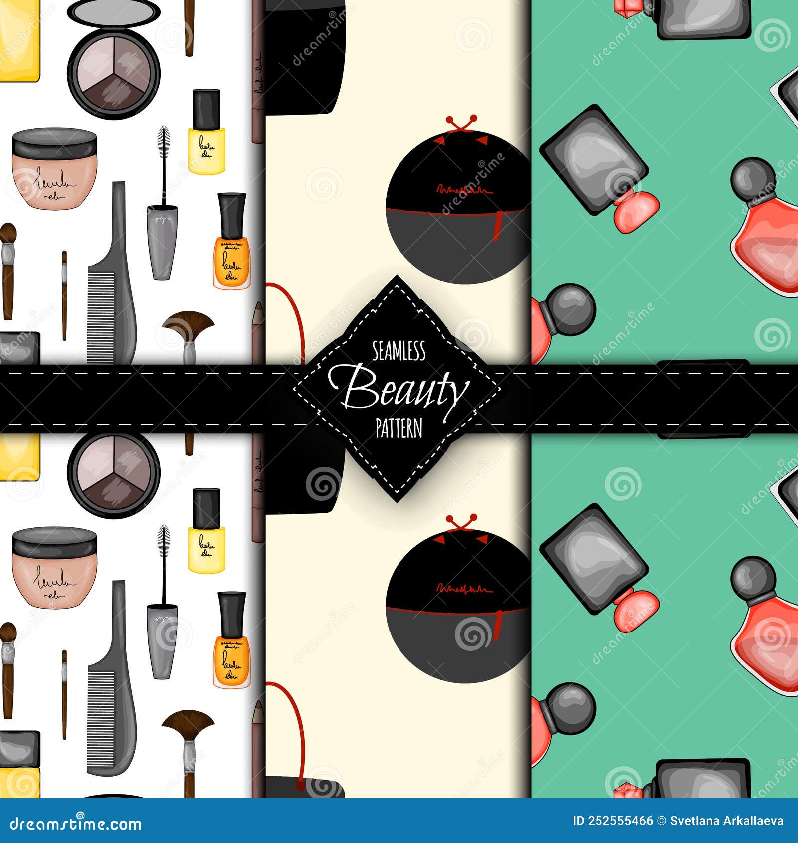 Seamless Pattern with Decorative Cosmetics. Cartoon Style. Vector ...