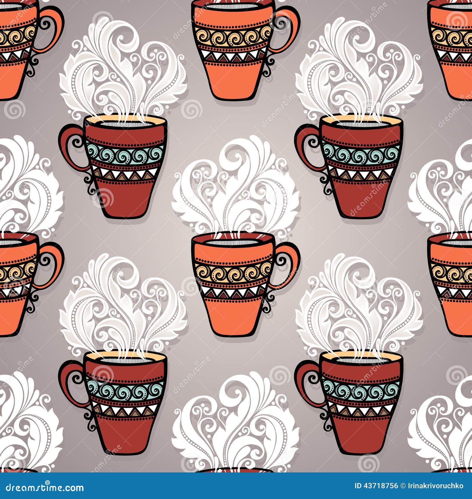 Seamless Pattern with Decorative Cups of Tea Stock Vector ...