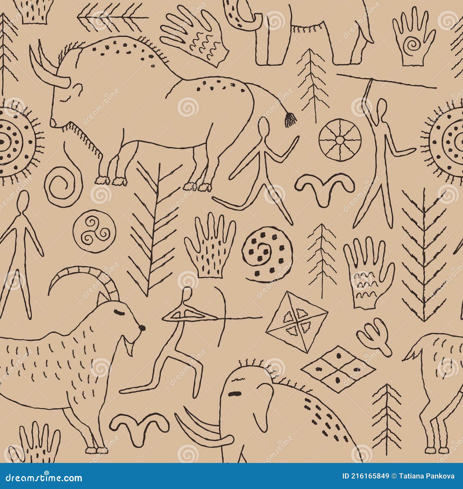 Prehistoric Drawings, Cave Painting, Rock Art Line Icon. Cartoon Vector ...