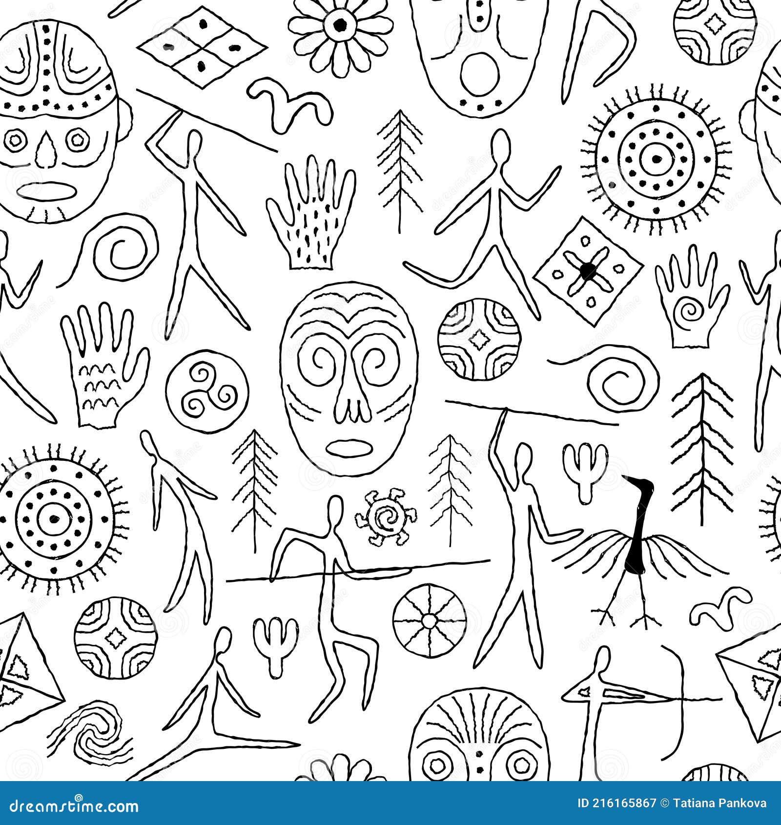 Prehistoric Drawings, Cave Painting, Rock Art Line Icon. Cartoon Vector ...