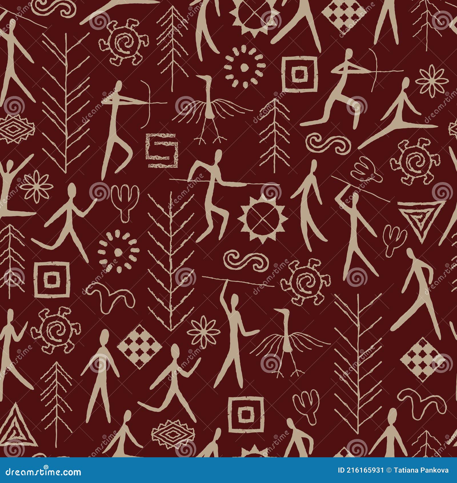 Seamless Pattern with Decorative Elements and Man from Rock Art ...