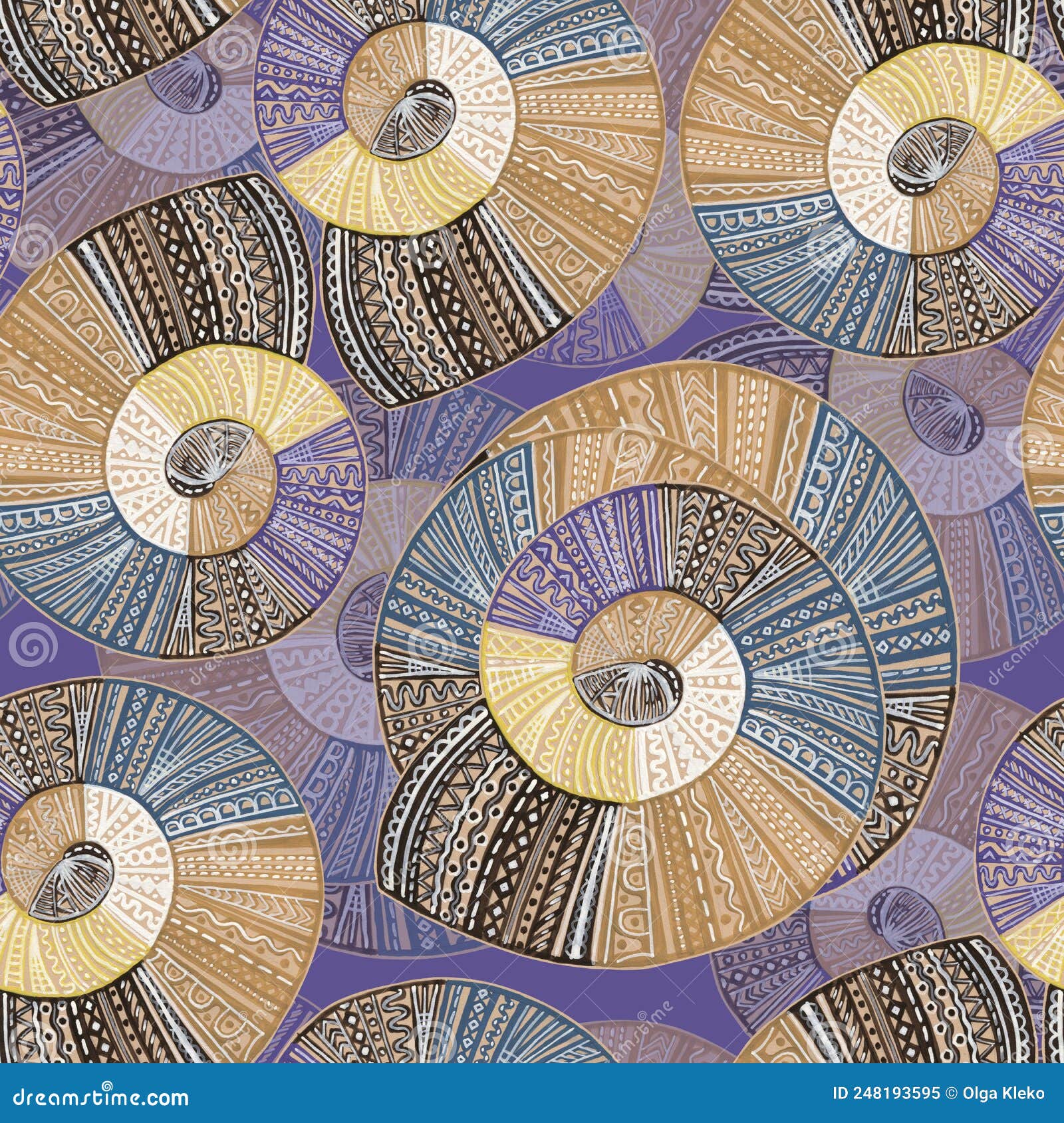 Seamless Pattern with Decorative Forest Shell on Violet Background ...