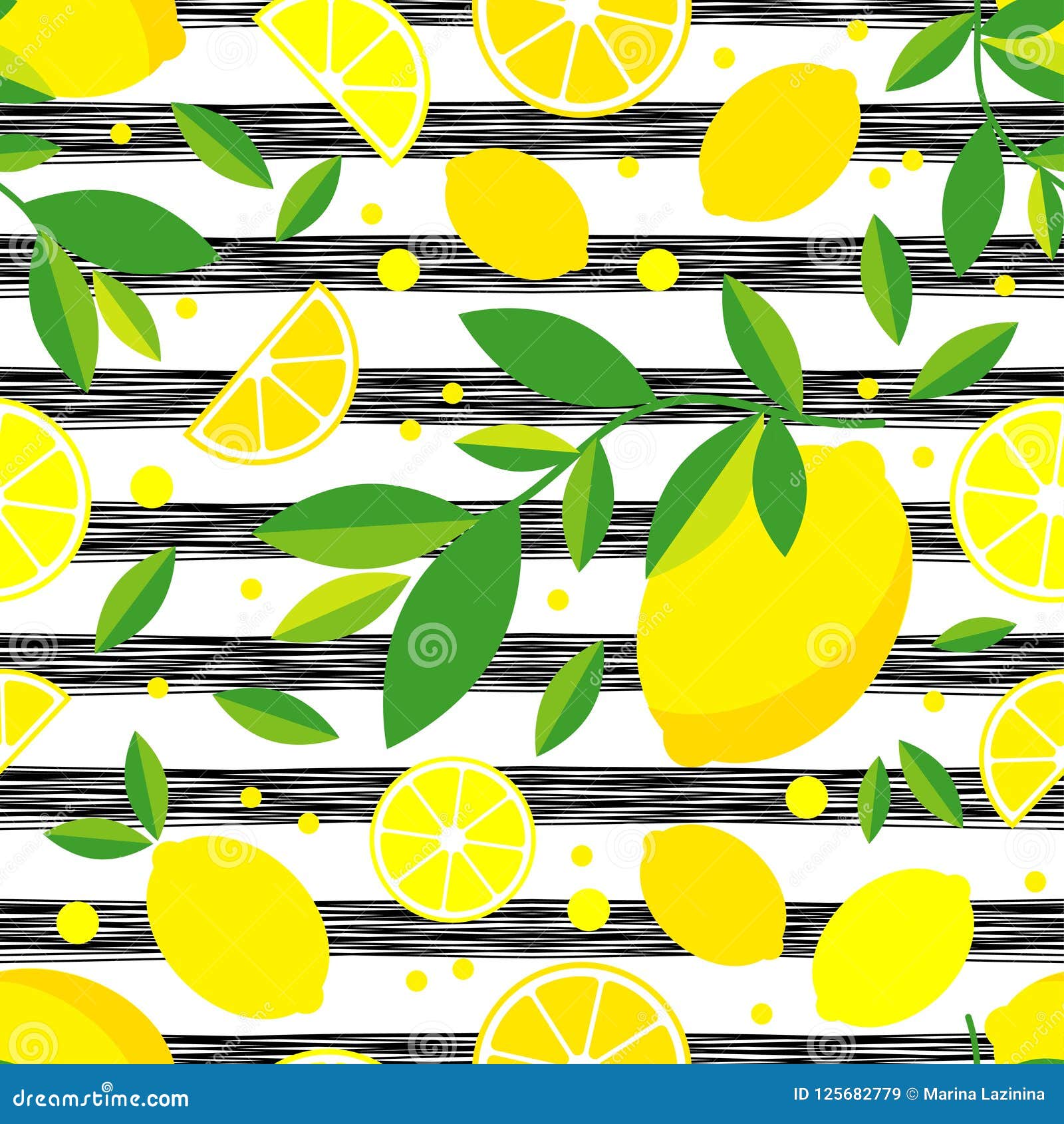 Seamless Pattern with Decorative Lemons. Cute Cartoon. Summer Garden ...