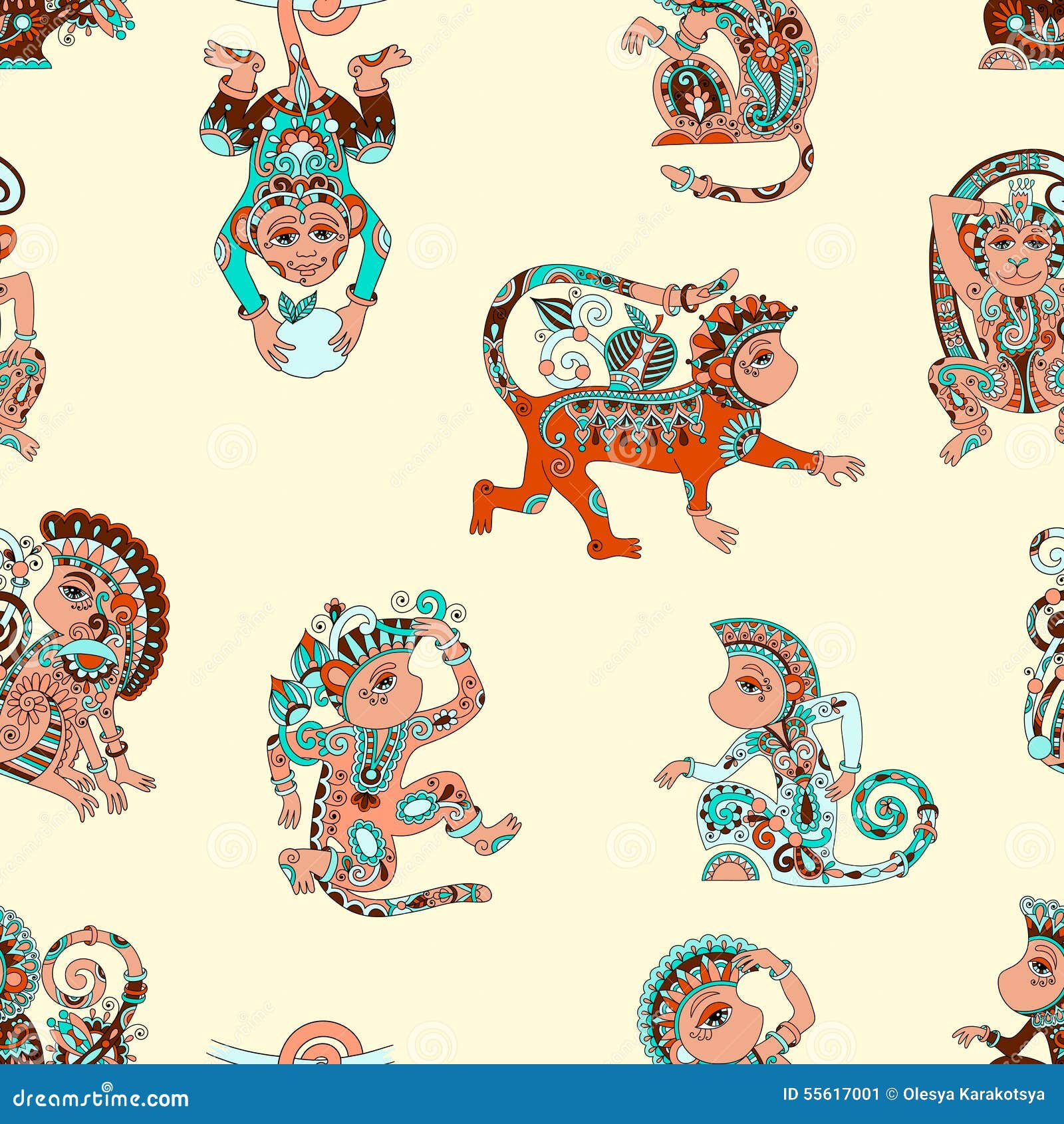 Seamless Pattern with Decorative Monkey Animal Stock Vector ...