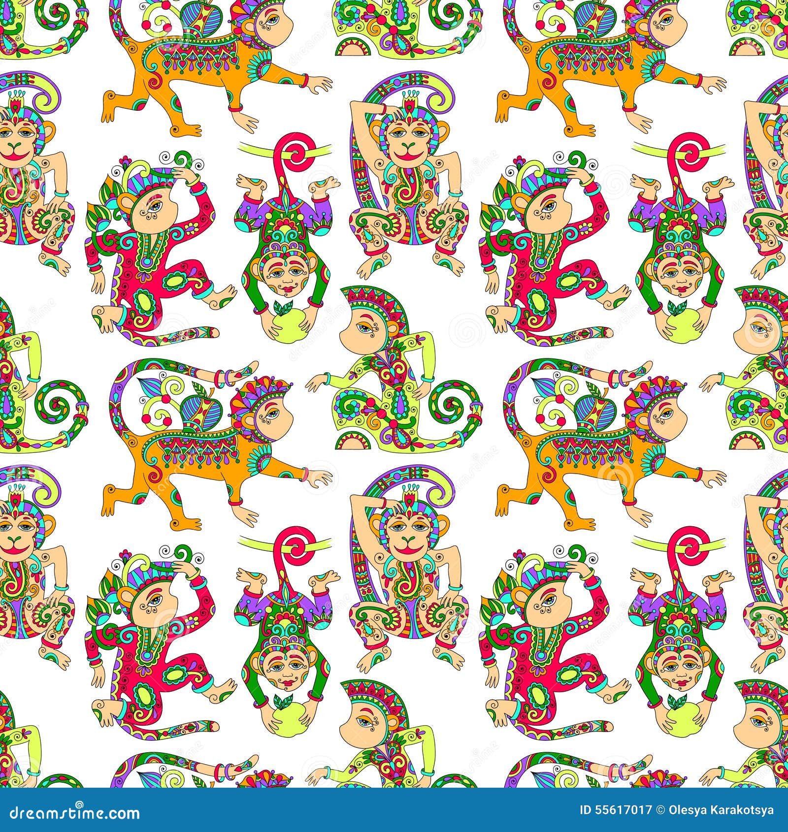 Seamless Pattern with Decorative Monkey Animal Stock Vector ...