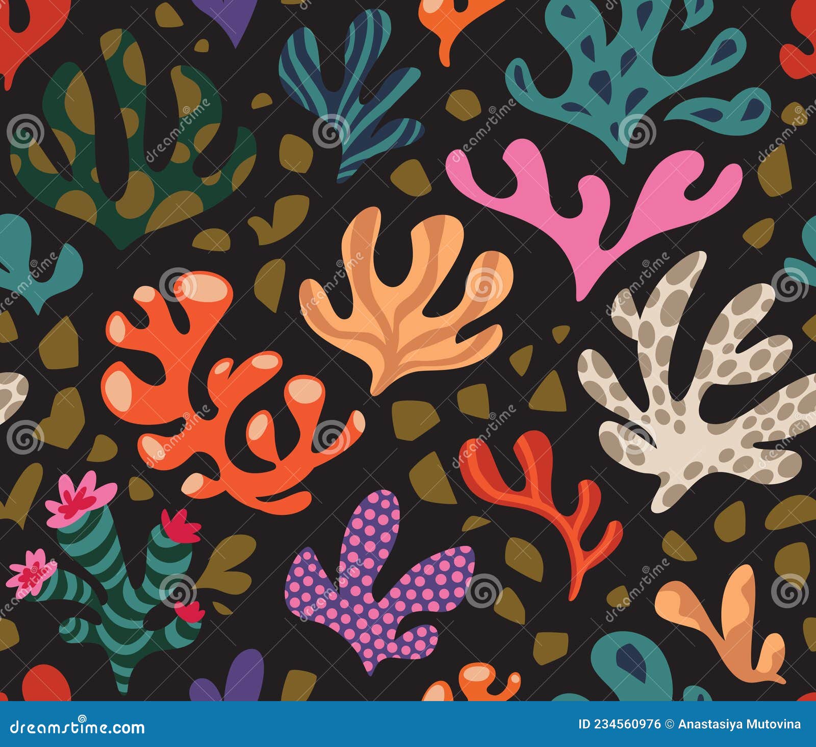 Seamless Pattern with Corals and Seaweed. Vector Illustration Stock ...