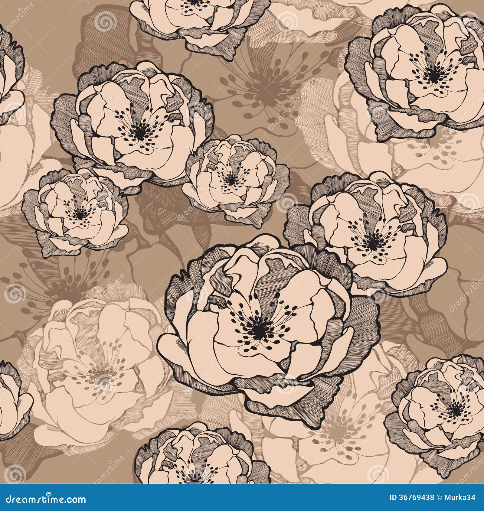 Seamless Pattern with Decorative Roses. Vector Illustration. Stock ...